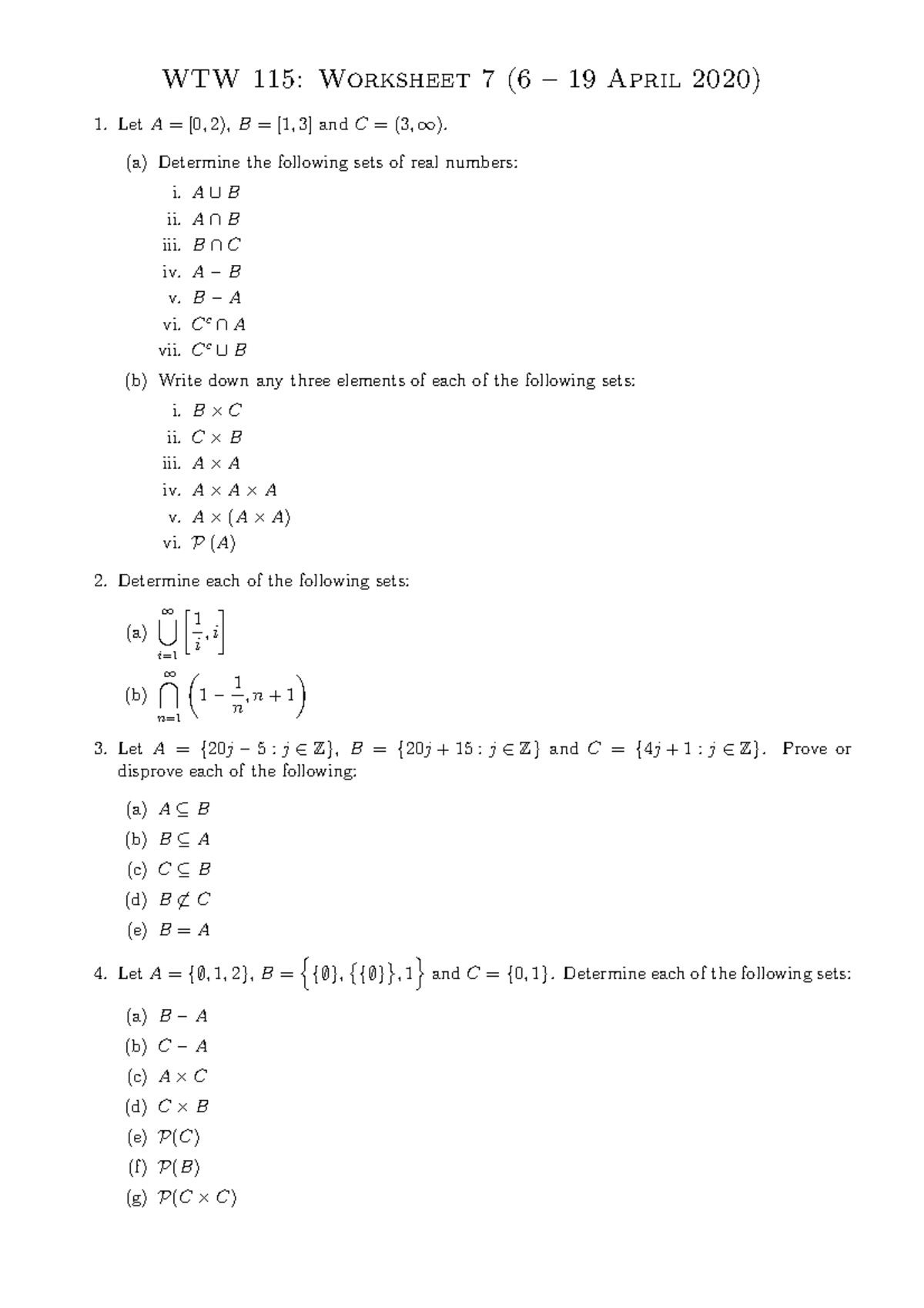 WTW 115 Worksheet 7 (2020) - WTW 115: Worksheet 7 (6 – 19 April 2020 ...