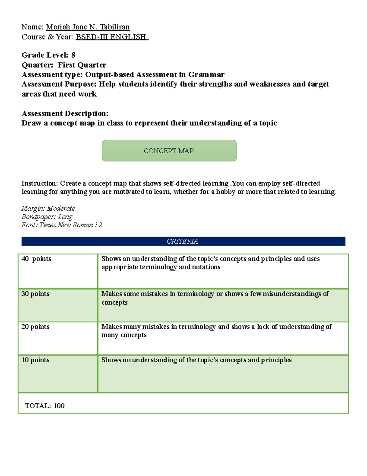 Output-based - for notes - Name: Mariah Jane N. Tabiliran Course & Year ...