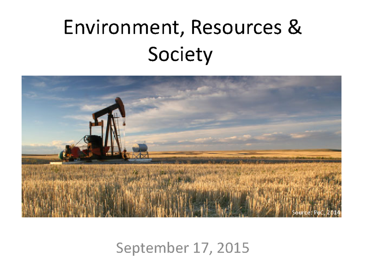 Lecture notes - Environment, Resources and Society - Environment ...