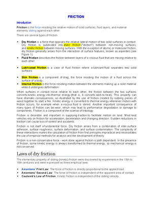 Introduction TO Friction - ME ELECTIVE 1 ENGINE FRICTION AND ...