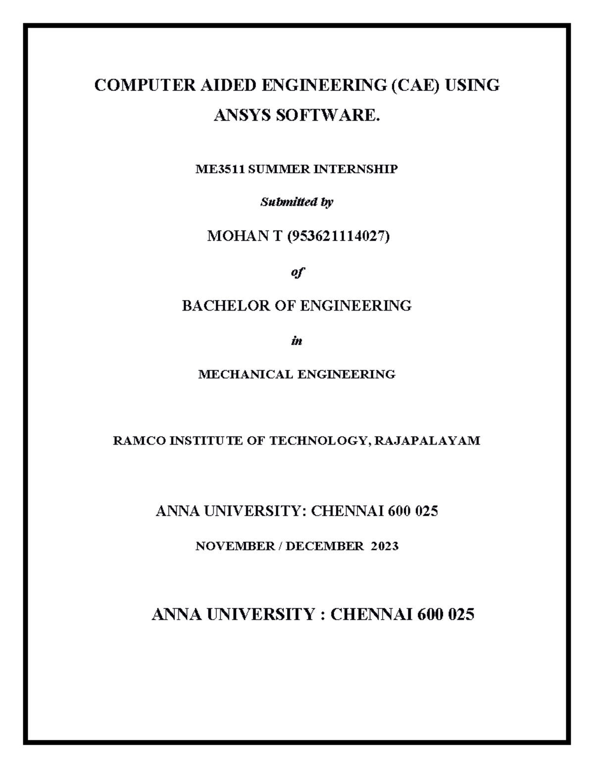Mohan 17 - blabla bla - COMPUTER AIDED ENGINEERING (CAE) USING ANSYS ...