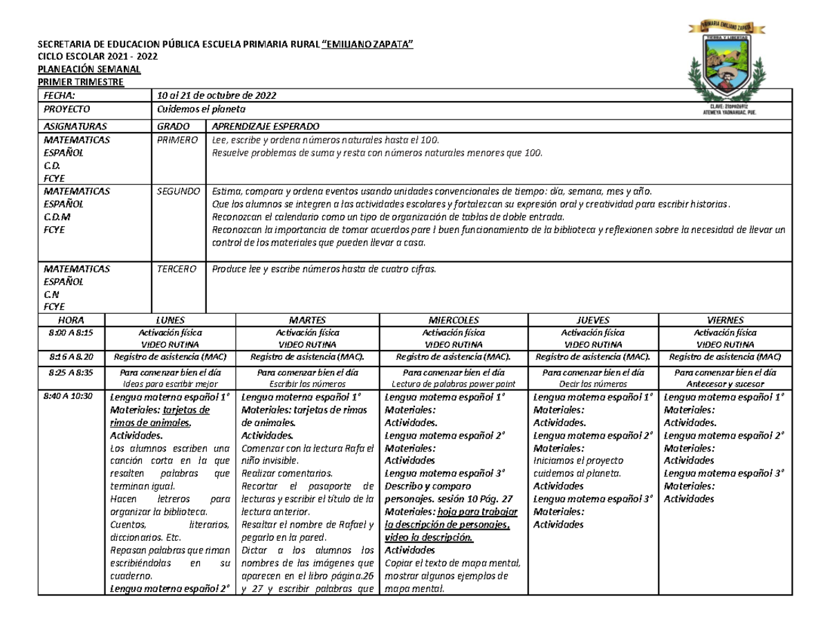 Ejemplo DE Planeacion PARA Multigrado 1,2,3 - CICLO ESCOLAR 2021 - 2022 ...