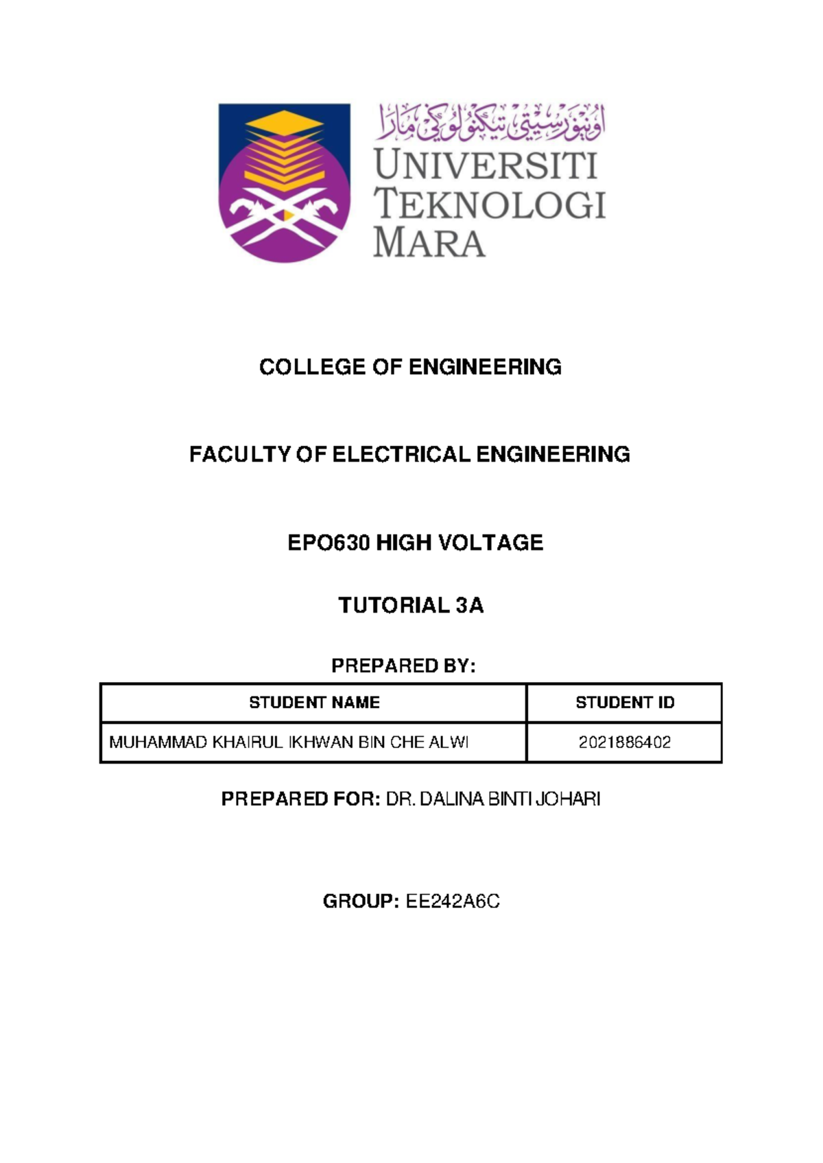 Tuto 3a Muhammad Khairul Ikhwan bin Che Alwi - COLLEGE OF ENGINEERING ...