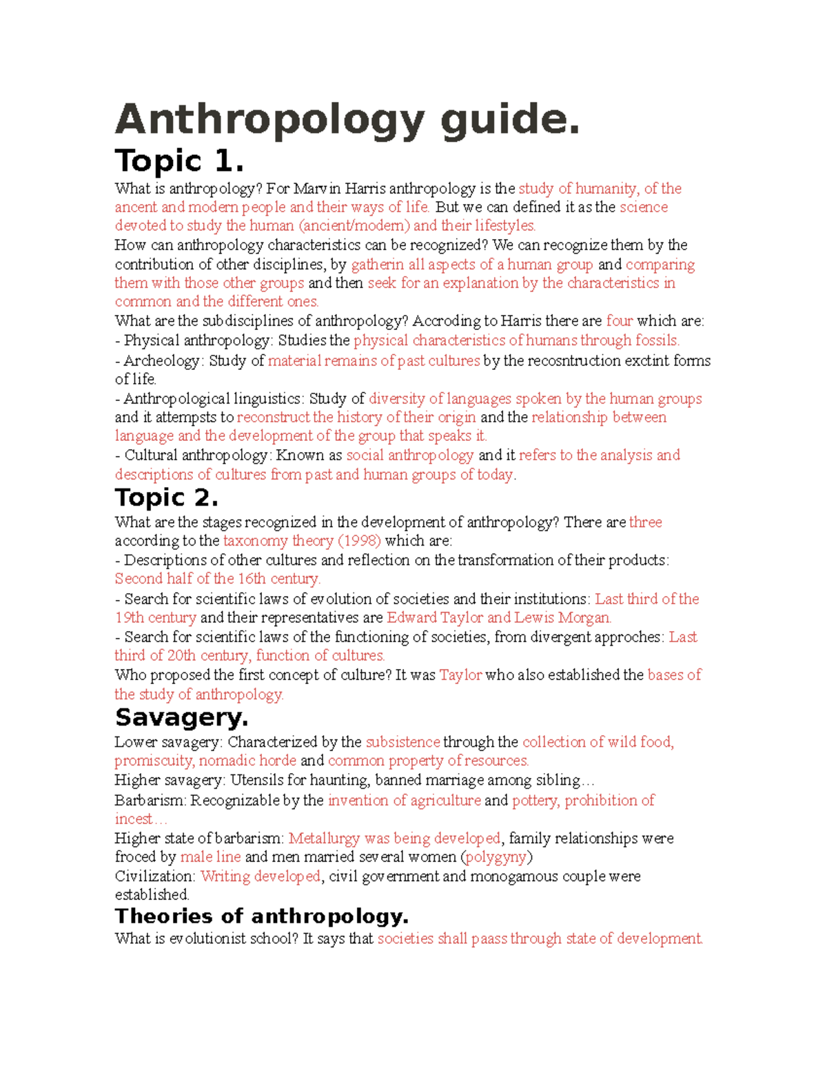 Anthropology guide - Topic 1. What is anthropology? For Marvin Harris ...