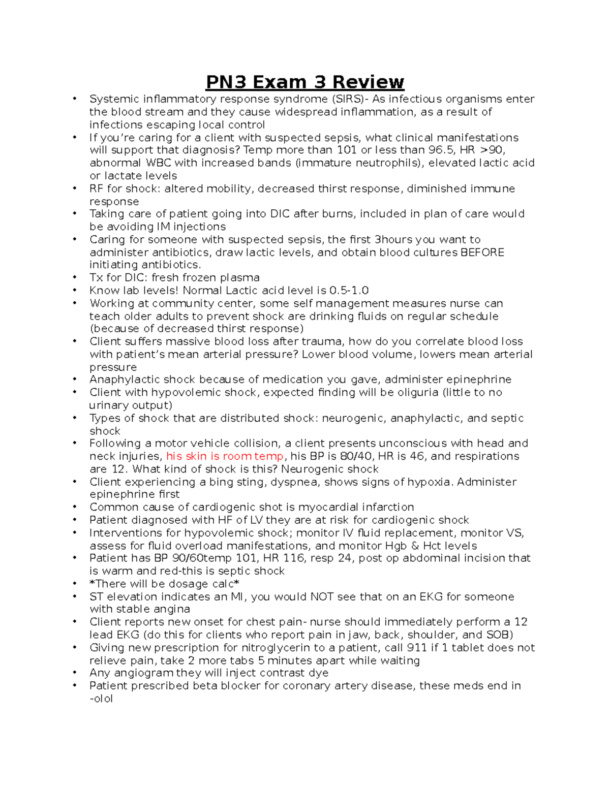 PN3 Exam 3 Review - PN3 Exam 3 Review Systemic inflammatory response ...