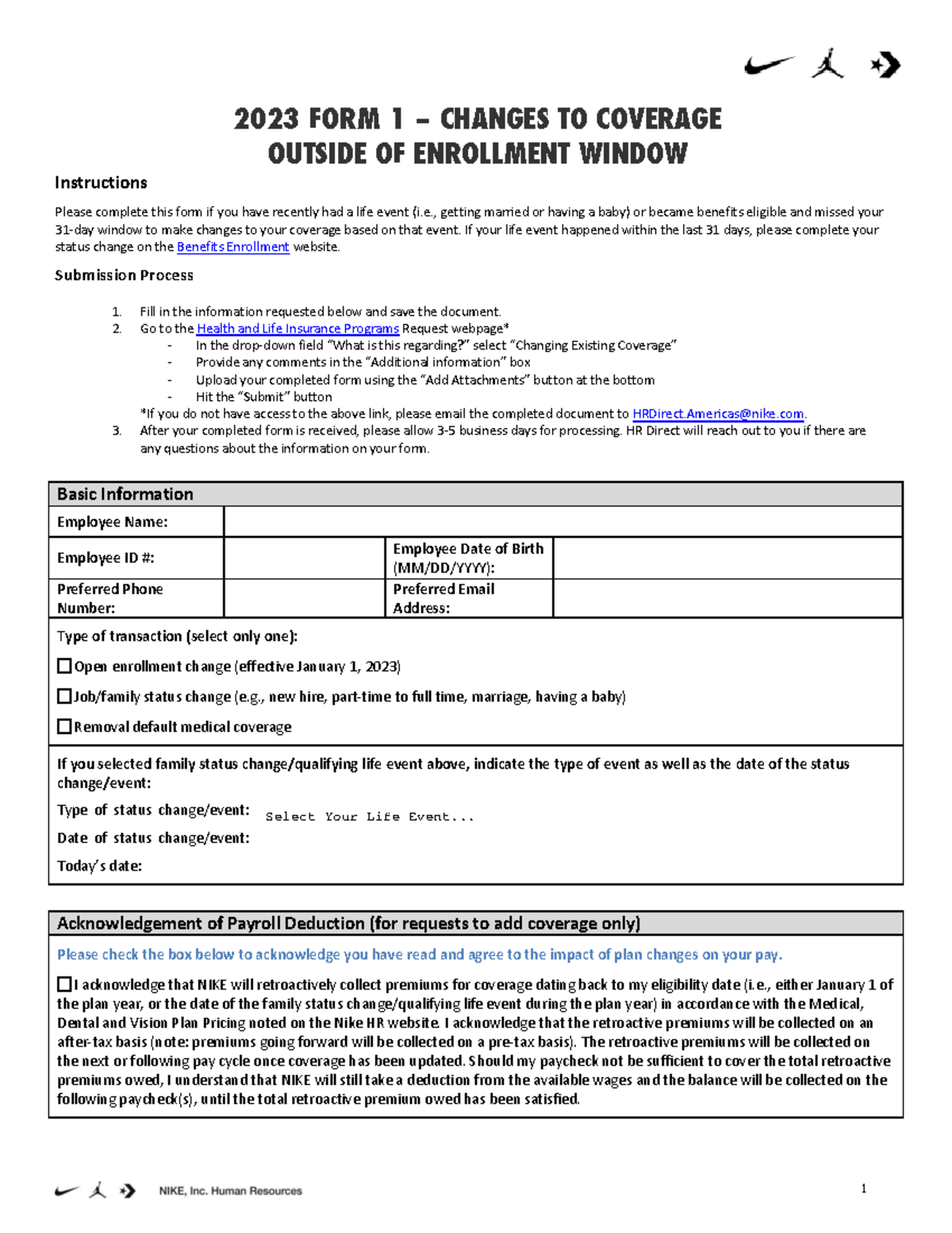 2023 Form 1 - lol - 2023 FORM 1 – CHANGES TO COVERAGE OUTSIDE OF ...
