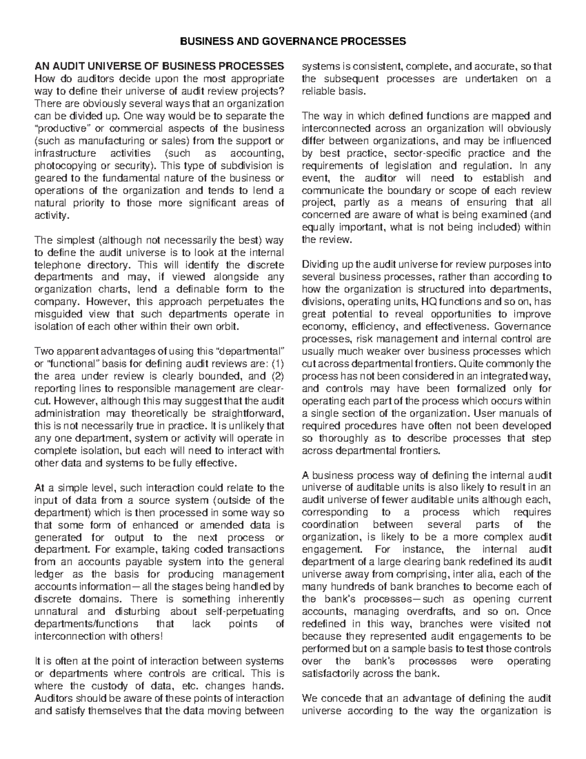 Business and Governance Processes - BUSINESS AND GOVERNANCE PROCESSES ...