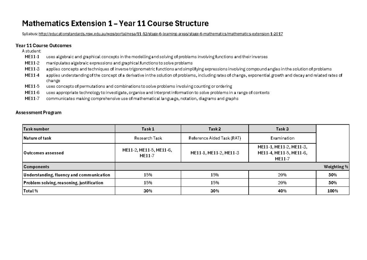 11 Mathematics Extension 1 2024 - Mathematics Extension 1 – Year 11 ...
