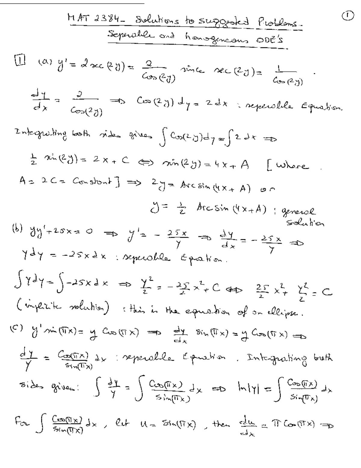 Sol sep - Examples - MATH 1720 - U of W - Studocu