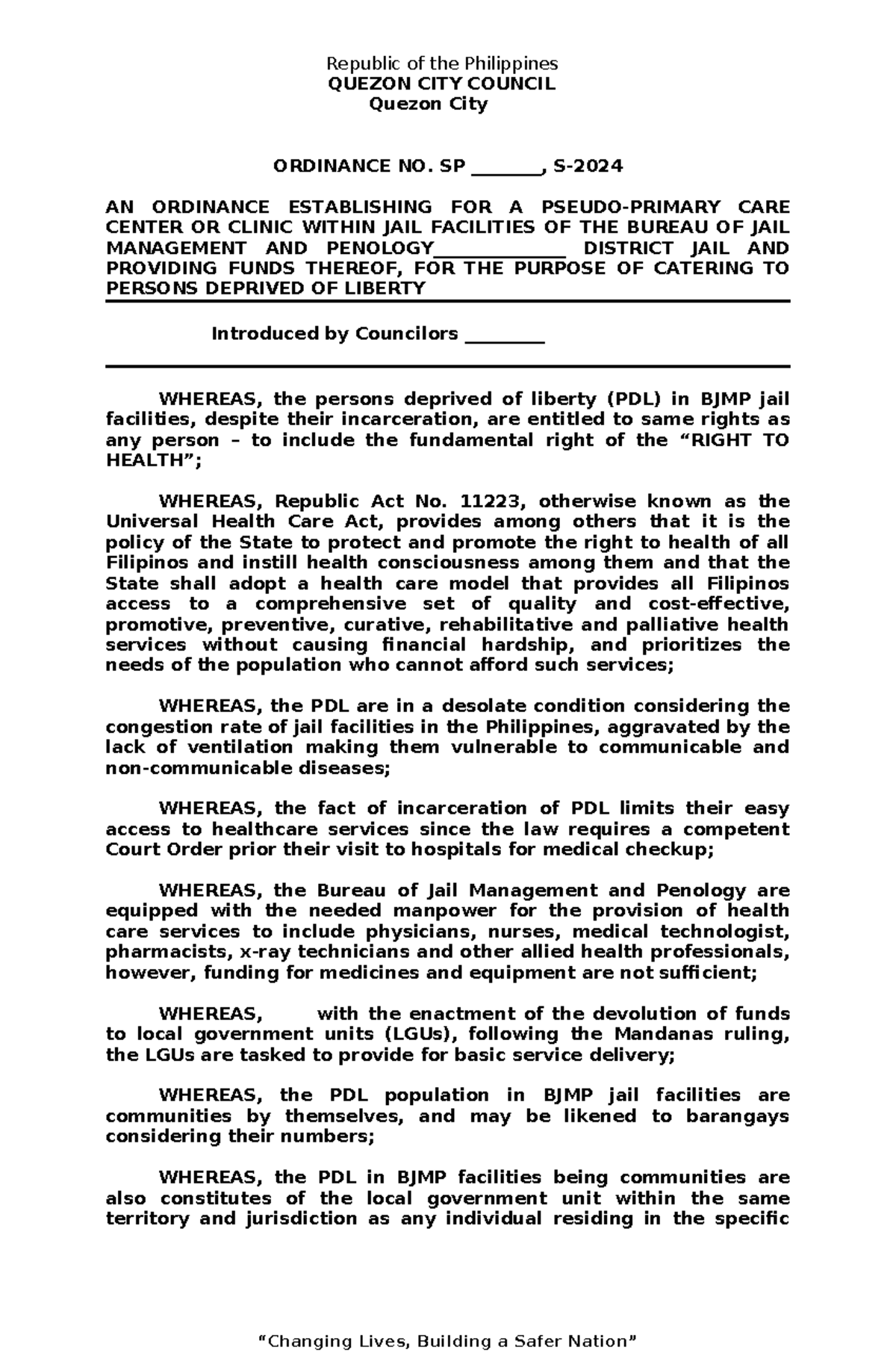 CITY OR Municipal Ordinance 3 - Republic of the Philippines QUEZON CITY ...