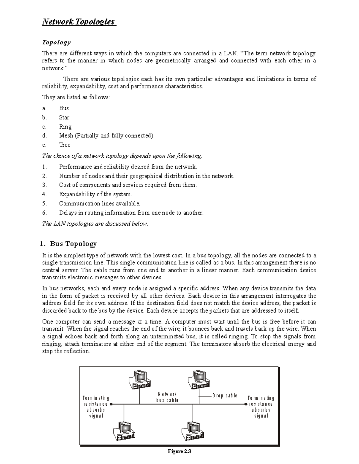 3. Topologies - notes - Network Topologies Topology There are different ...