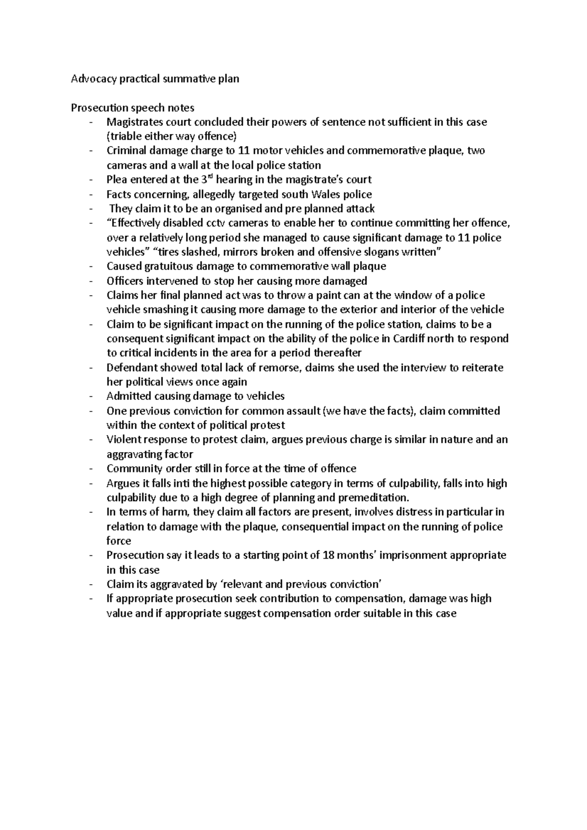 Advocacy practical summative plan - Advocacy practical summative plan ...