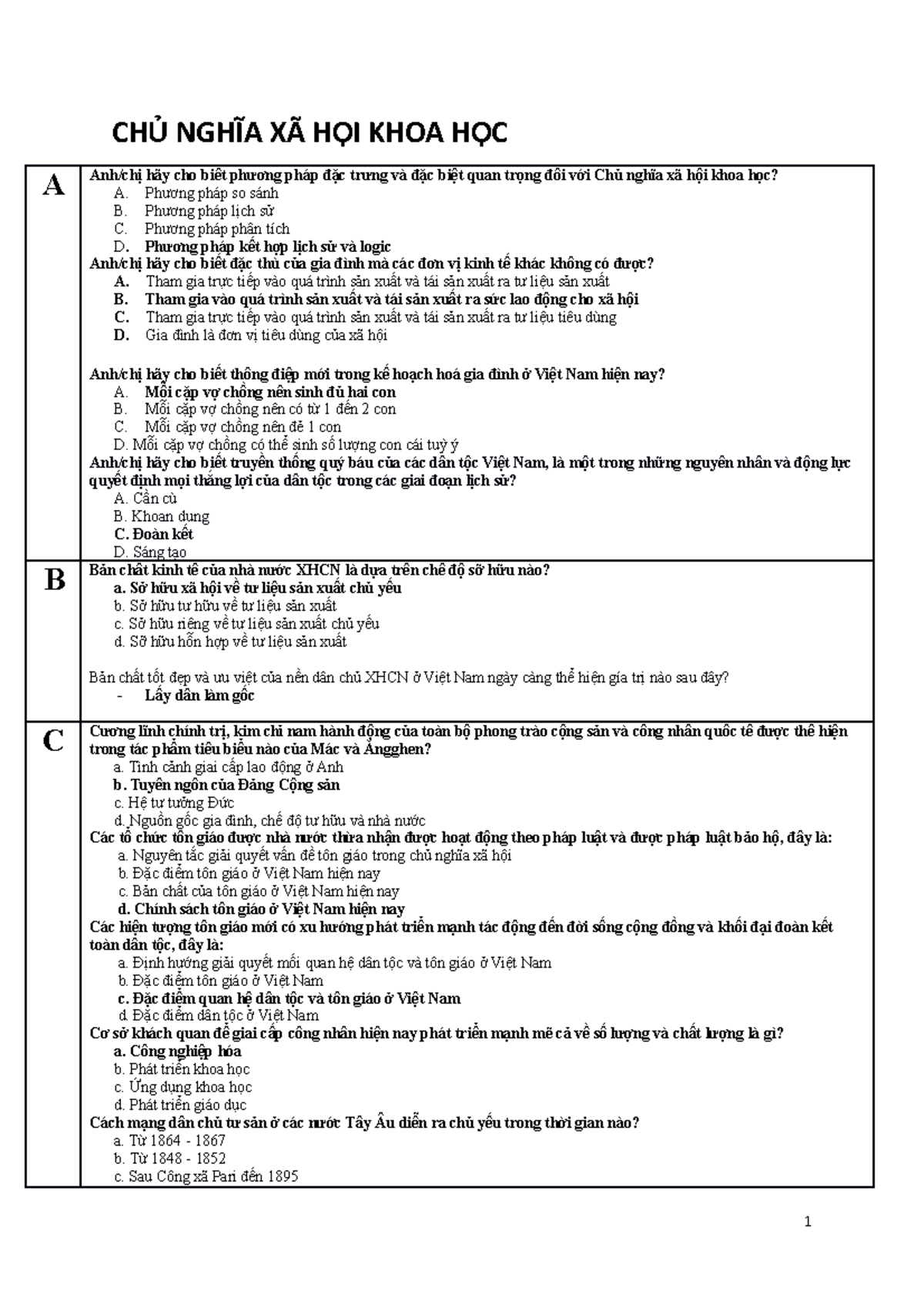 Cnxhkh xếp ABC - Chủ nghĩa xã hội khoa học - CH Ủ NGHĨA XÃ H ỘI KHOA H ỌC A Anh/chị hãy cho biết ...