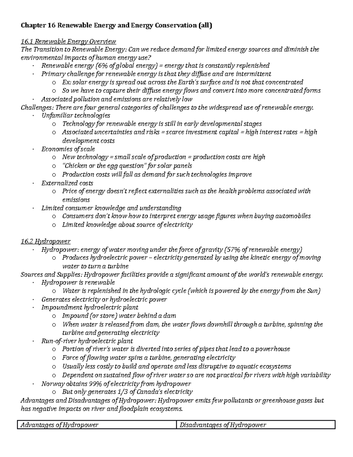 Chapter 16 (textbook) All - Chapter 16 Renewable Energy and Energy ...