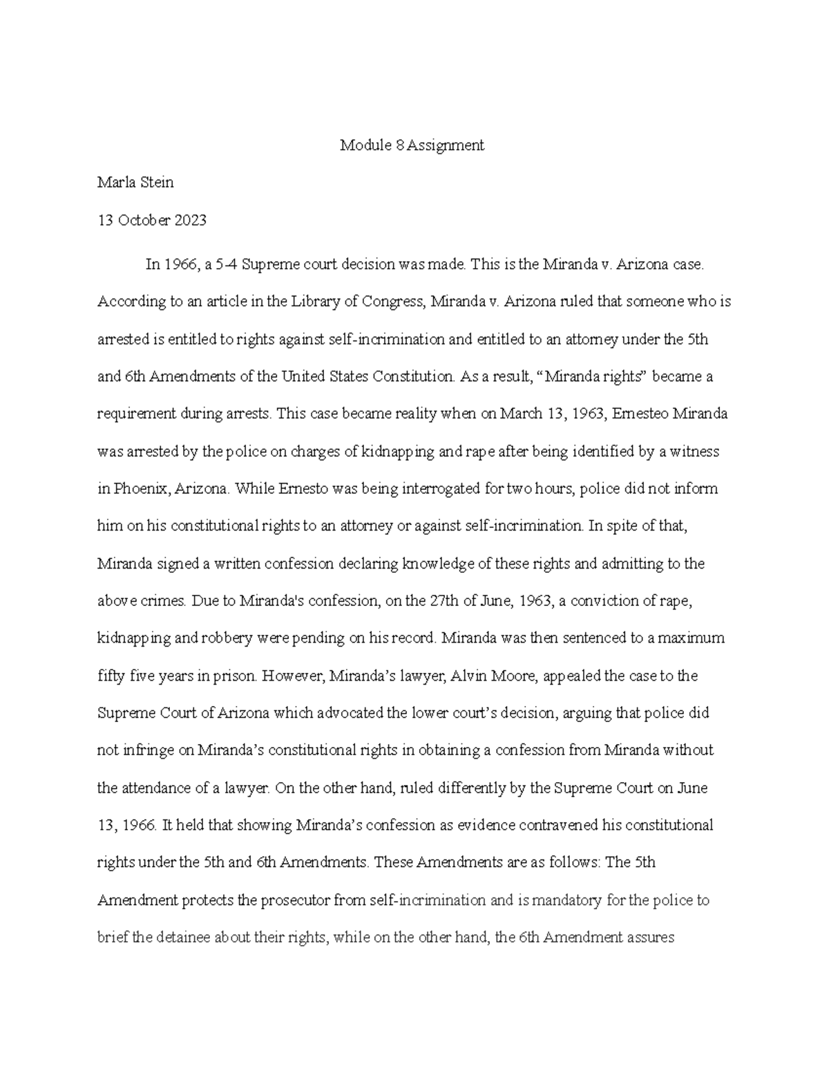 Mod 8 assignment - mod 8 ass - Module 8 Assignment Marla Stein 13 ...