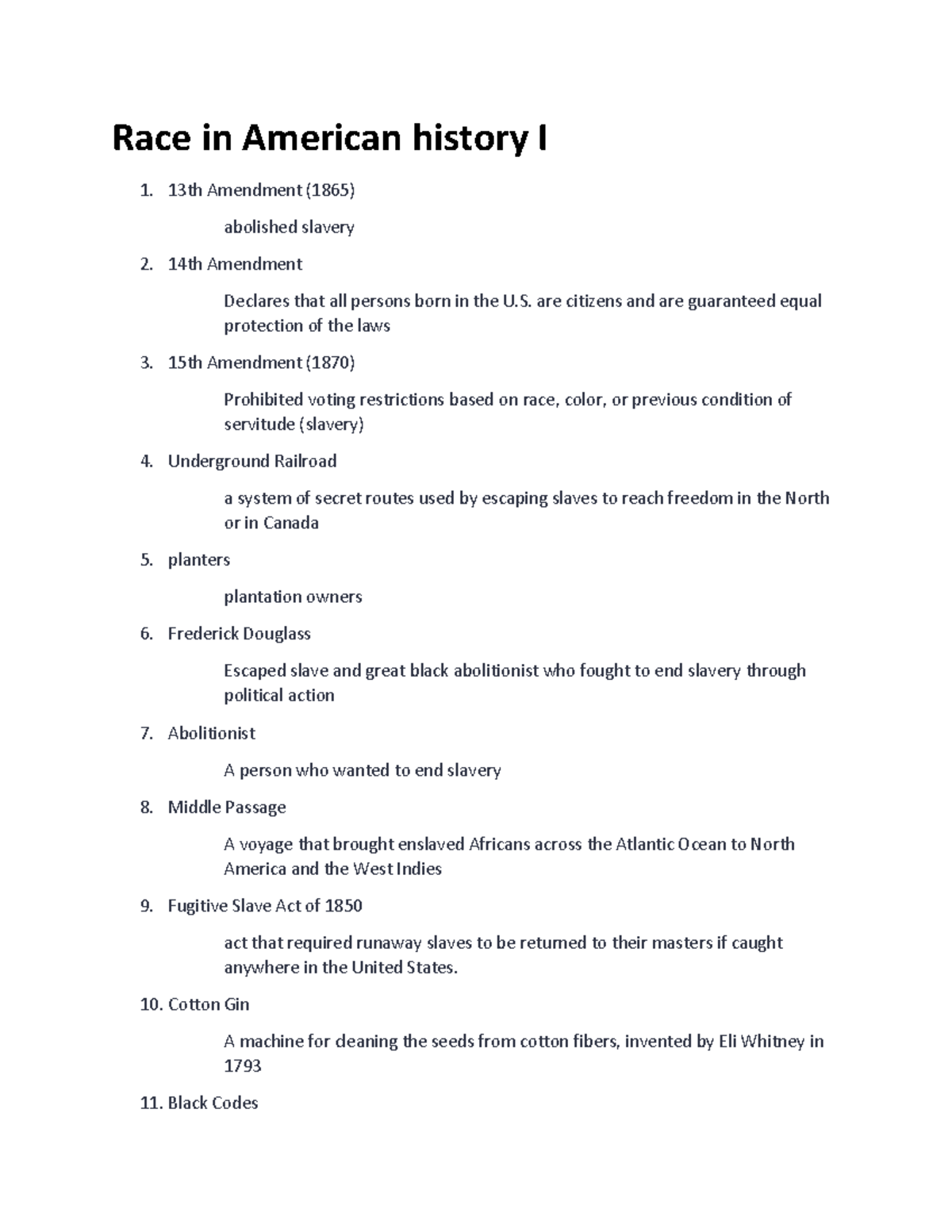 Race in American History I - Race in American history I 13th Amendment ...