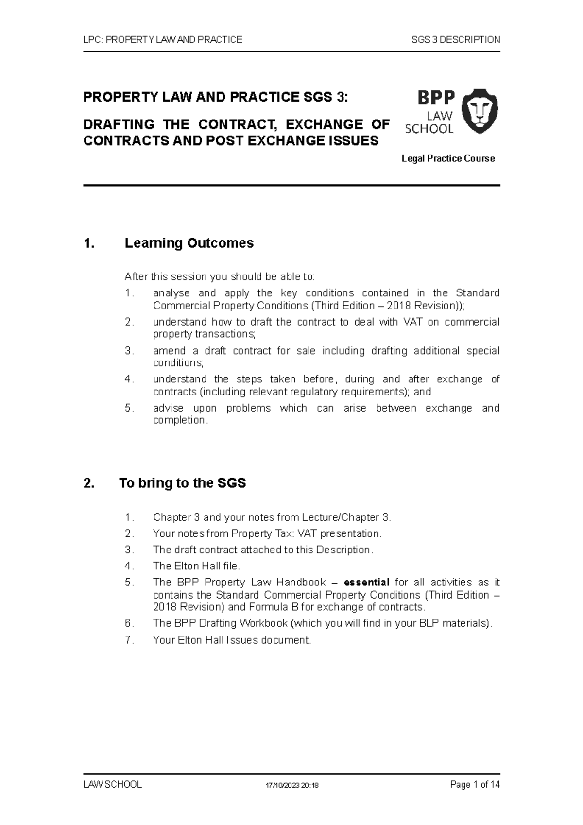 Property SGS 3 Description 2324 - LPC: PROPERTY LAW AND PRACTICE SGS 3 ...