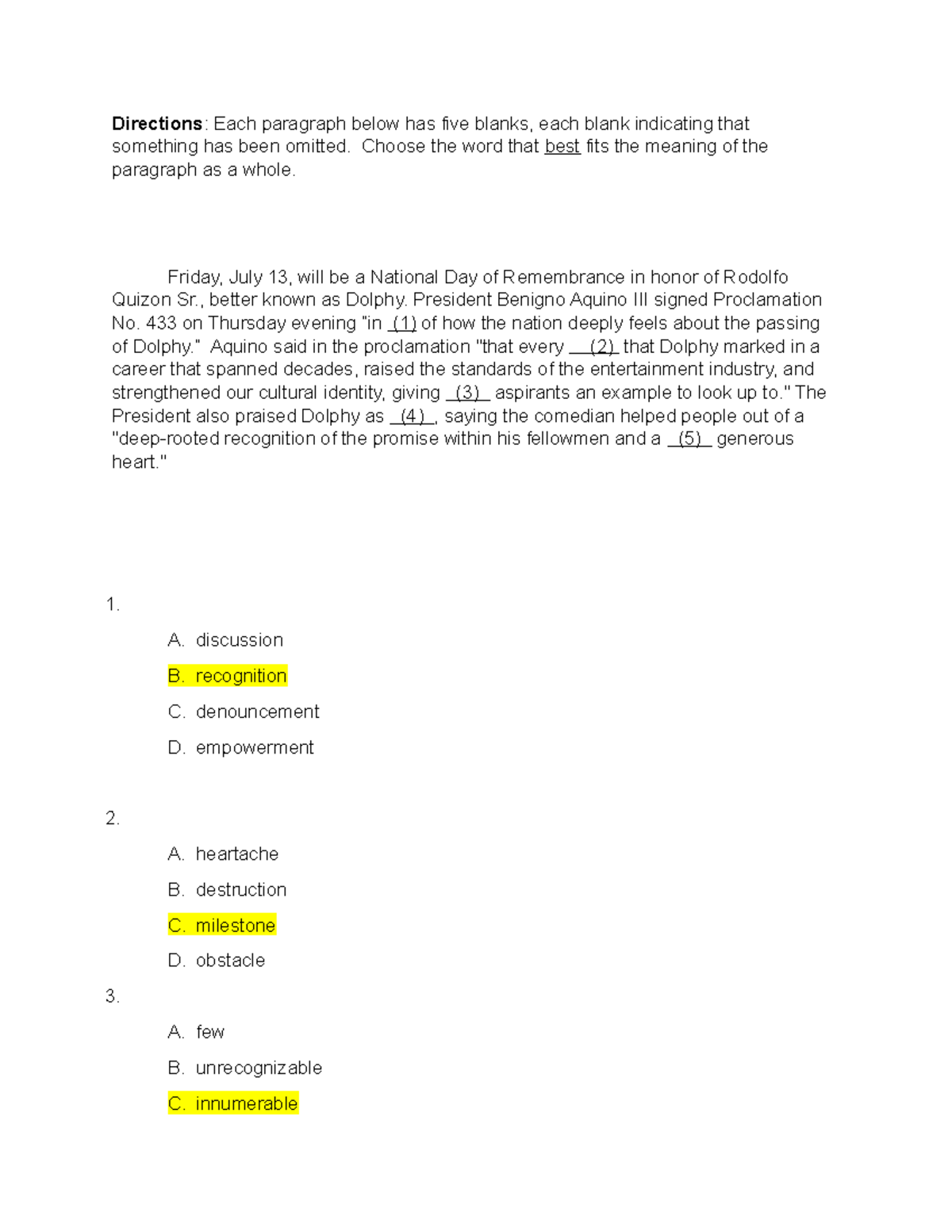 English- Proficiency- Reviewer 5 - Directions : Each paragraph below ...
