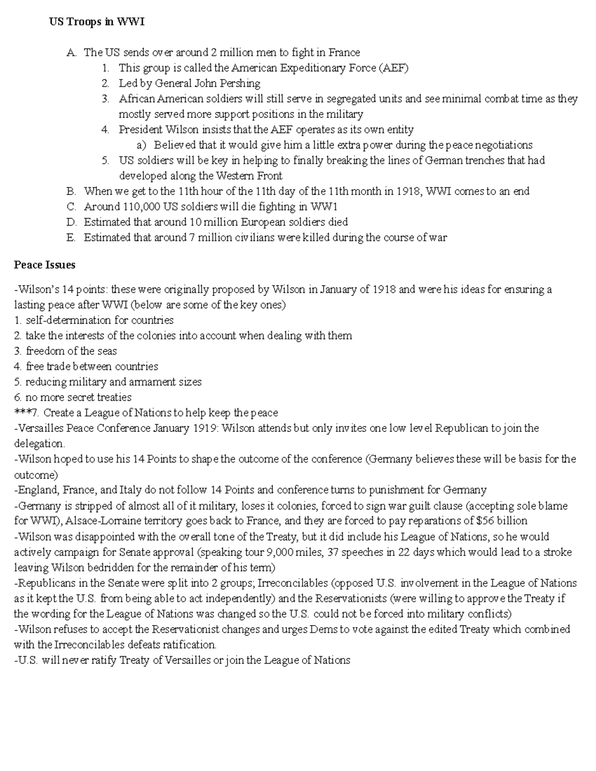 Final WWI Notes - US Troops in WWI A. The US sends over around 2 ...