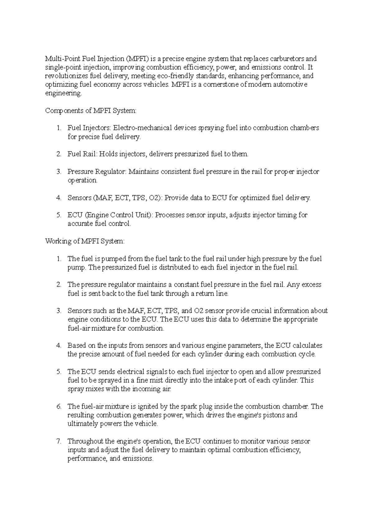 MPFI - Multi-Point Fuel Injection (MPFI) is a precise engine system ...