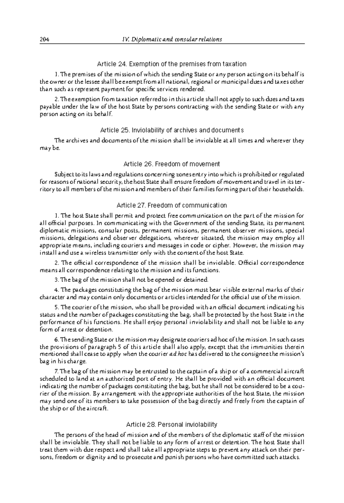 Book 1-74 - n/a - 204 IV. Diplomatic and consular relations article 24 ...