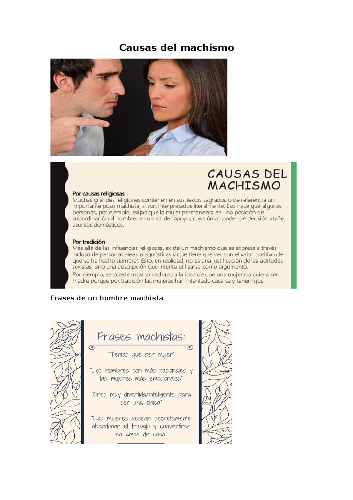 Machismo y feminicidio - Causas del machismo Frases de un hombre ...