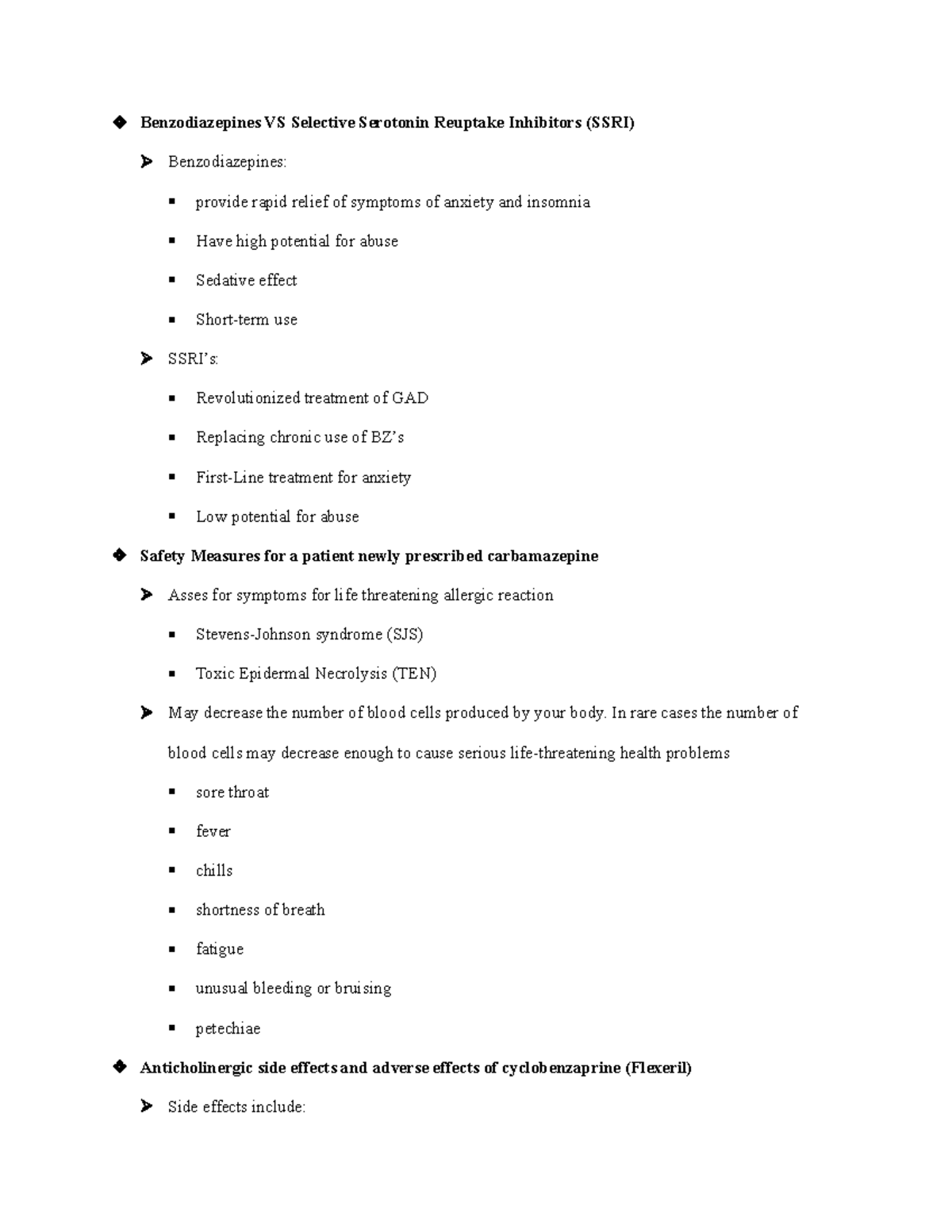 Pharm Study Guide1 - Benzodiazepines VS Selective Serotonin Reuptake ...