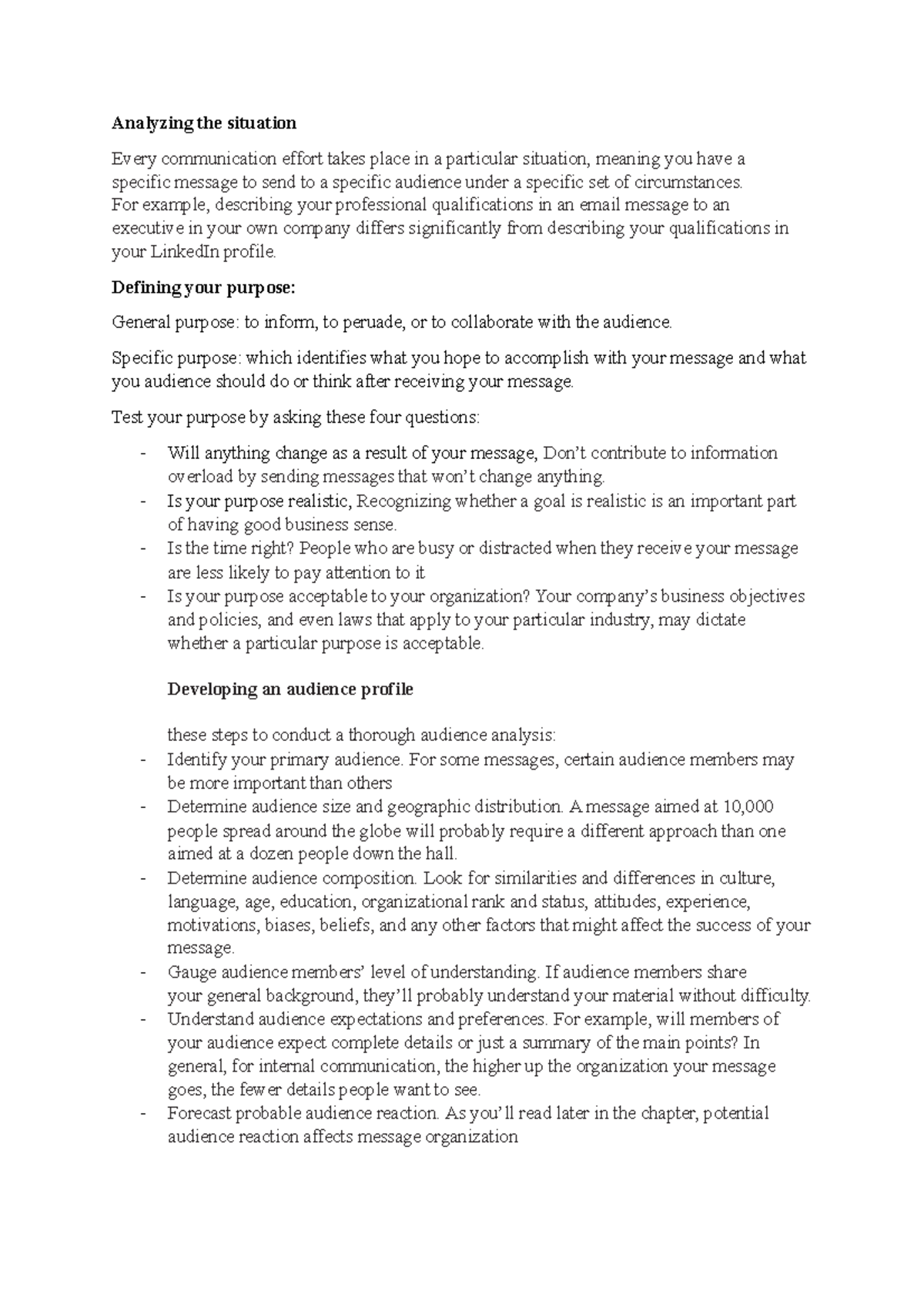 Analyzing the situation - Analyzing the situation Every communication ...