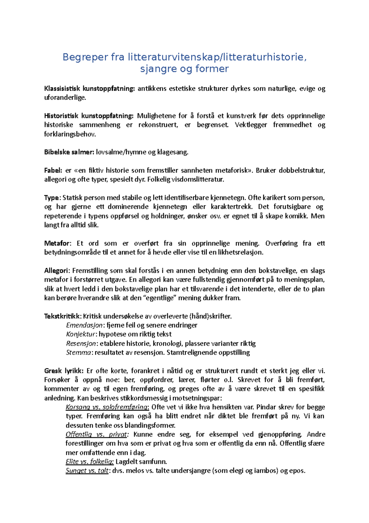 Begreper fra litteraturvitenskap og litteraturhistorie - Begreper fra ...