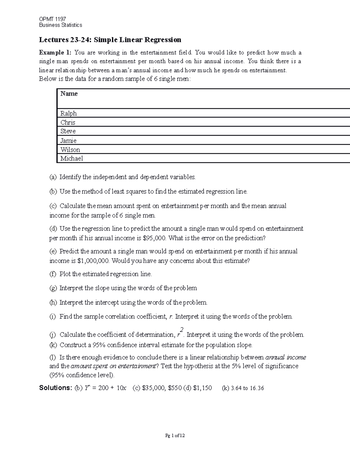 Class 23-24 - Lecture notes 23-24 - Business Statistics Lectures 23-24 ...