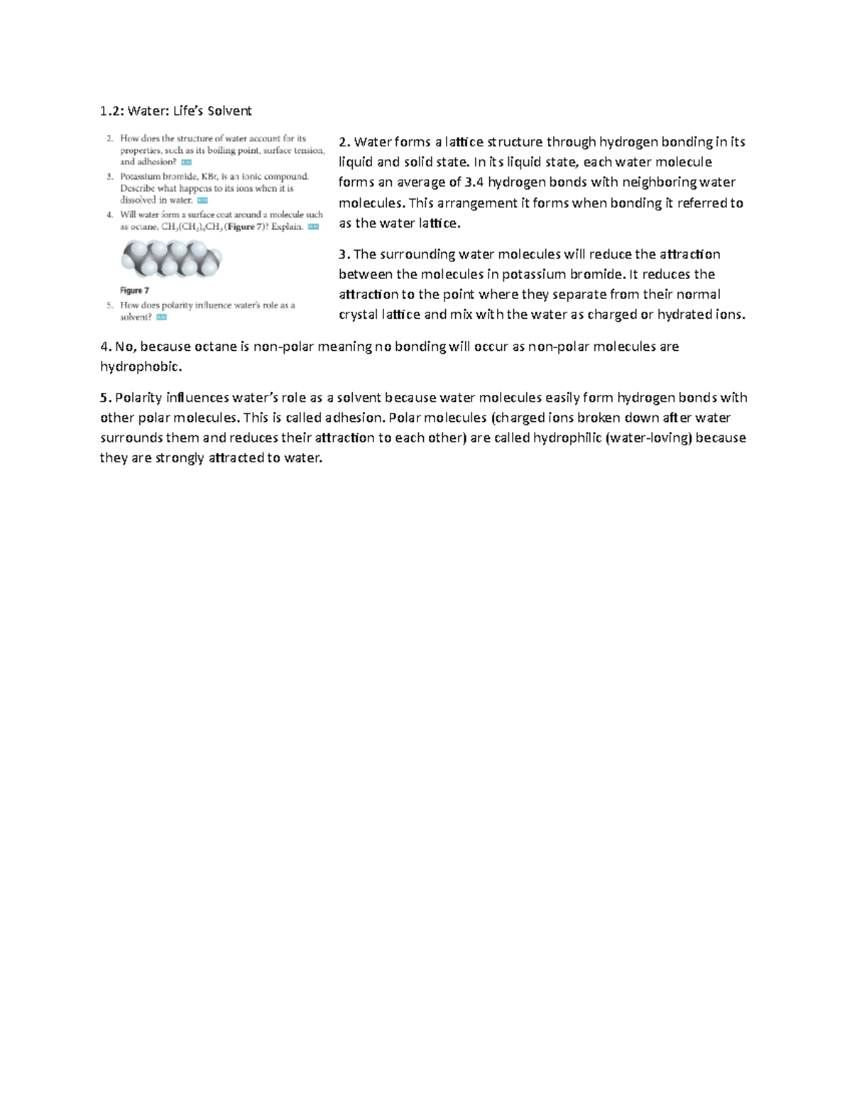 1.2- Water-Life's Solvent - 1: Water: Life’s Solvent Water forms a ...