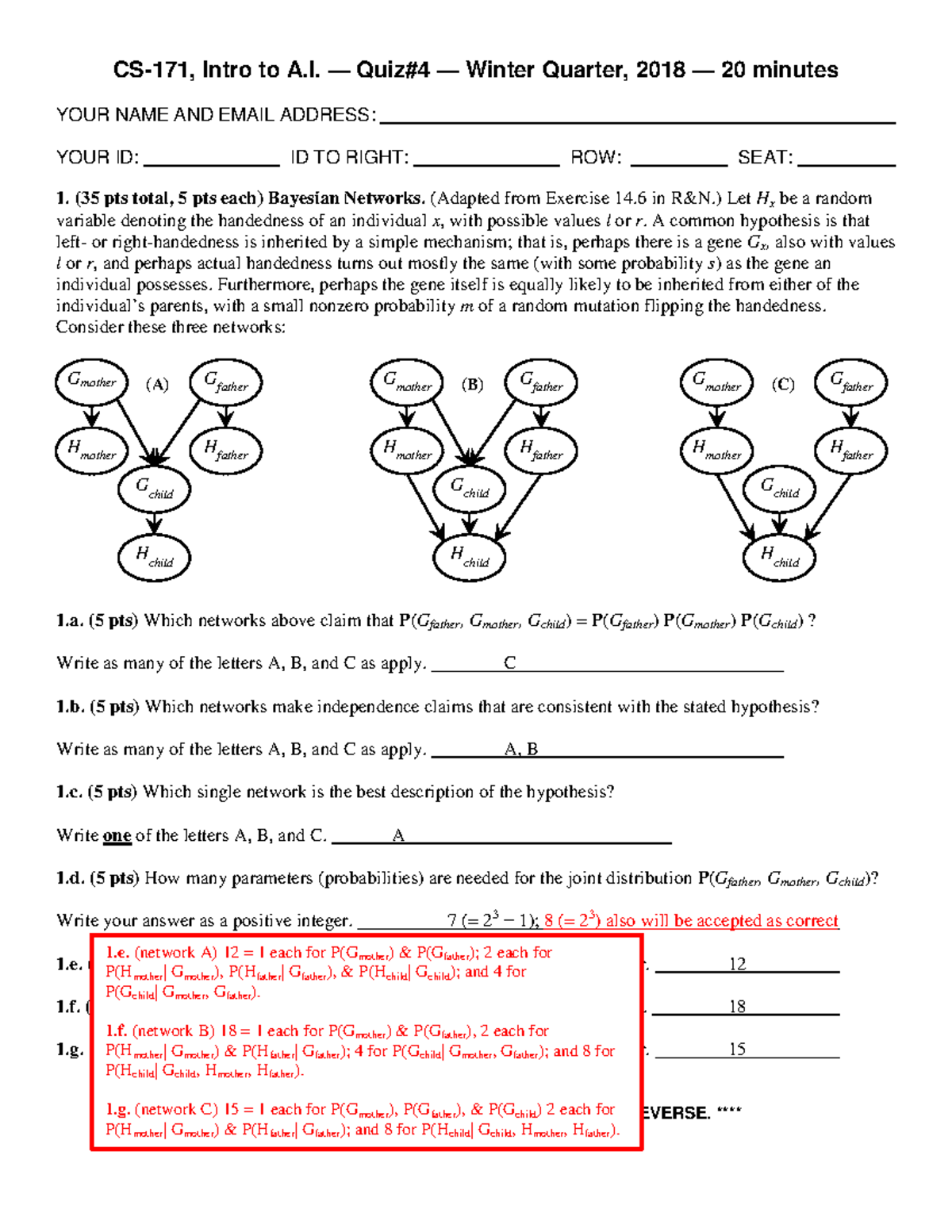 2018 wq cs 171 quiz 4 key - Quiz 4 answer key - CS-171, Intro to A ...