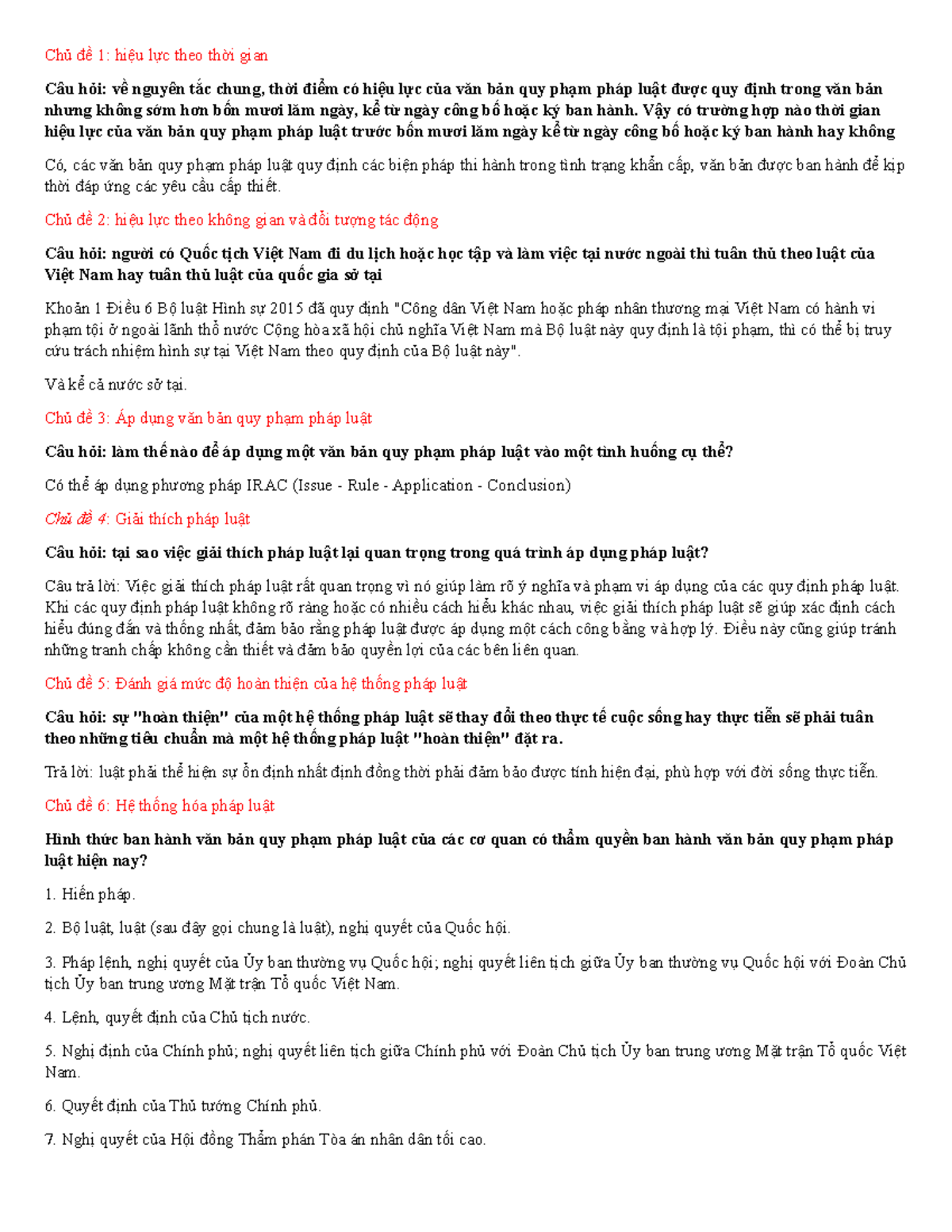 Nmlh phản biện 4 - nmlh - Chủ đề 1: hiệu lực theo thời gian Câu hỏi: về nguyên tắc chung, thời ...