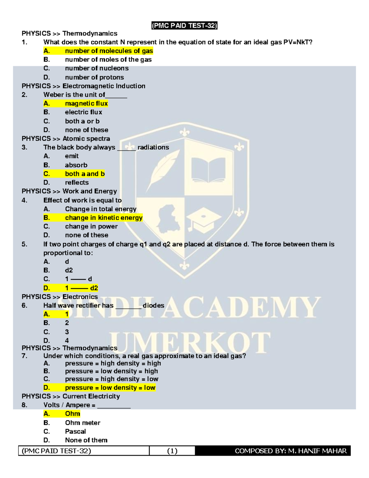 TEST-32 WITH KEY - Bcqs - Bachelors of Medicine, Bachelors of Surgery ...