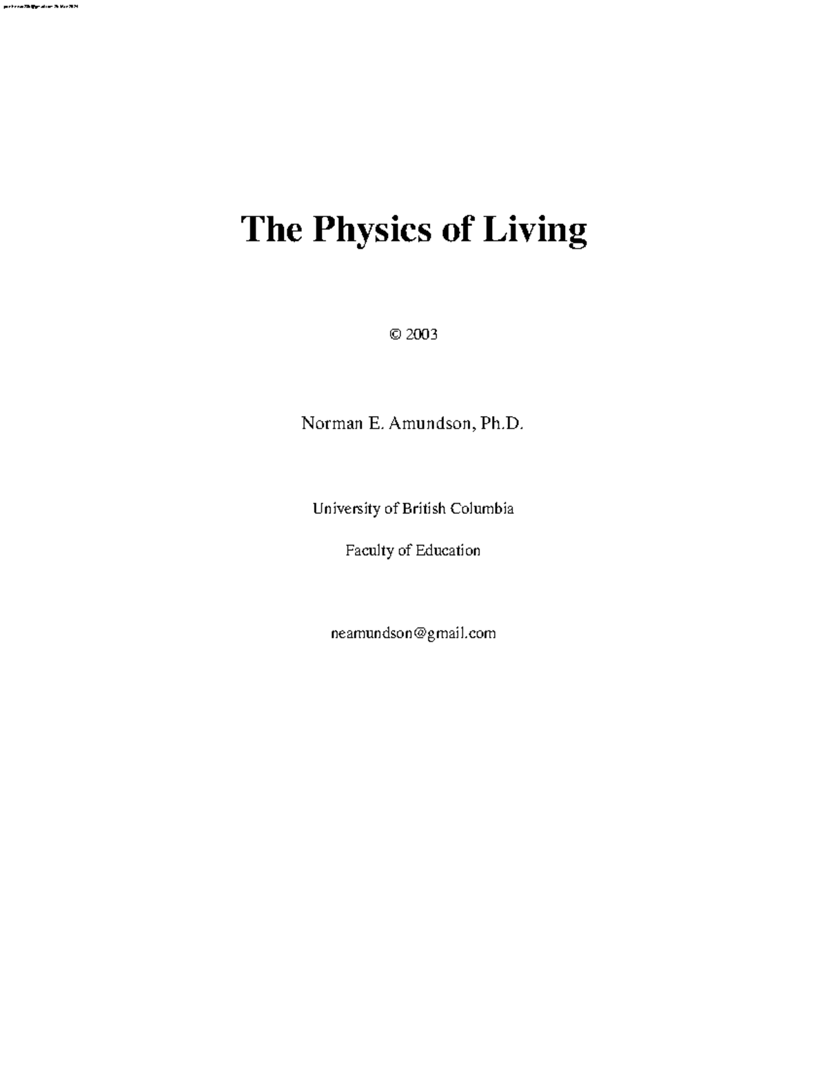 The Physics of Living - One of the required textbooks - The Physics of ...