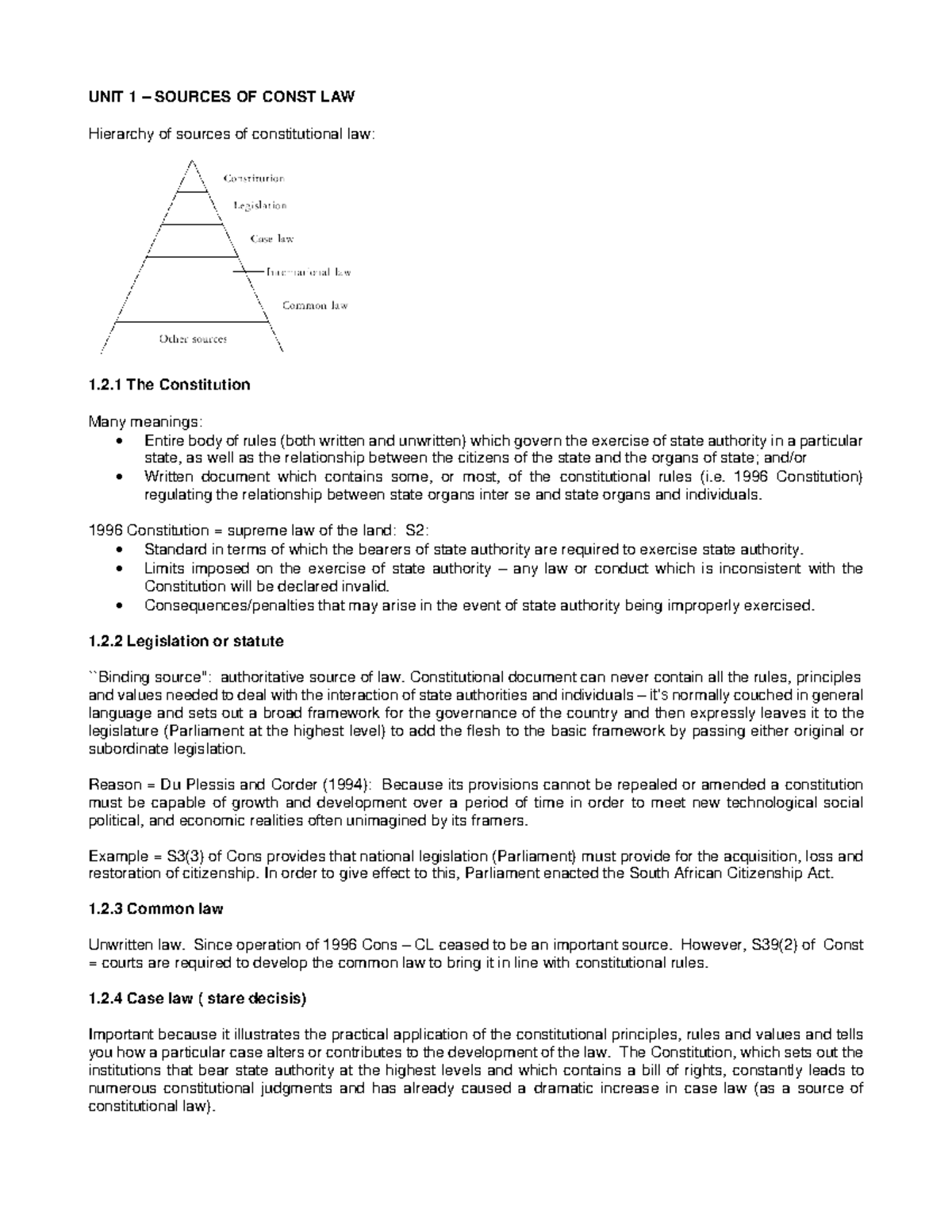 Constitutitional LAW - UNIT 1 – SOURCES OF CONST LAW Hierarchy of ...