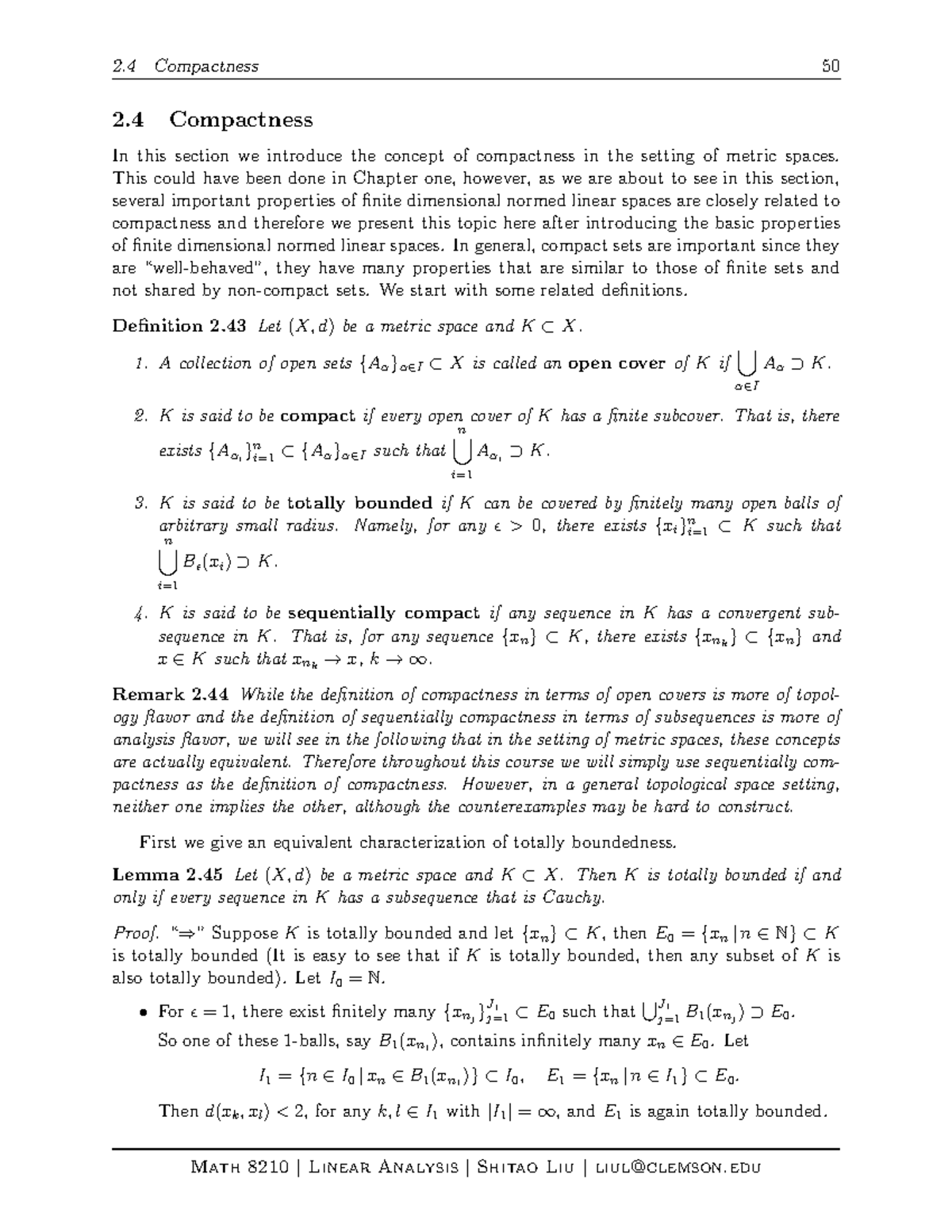 Section 2 Math8210 Lecture Notes 2 Compactness In This Section We Introduce The Concept Of