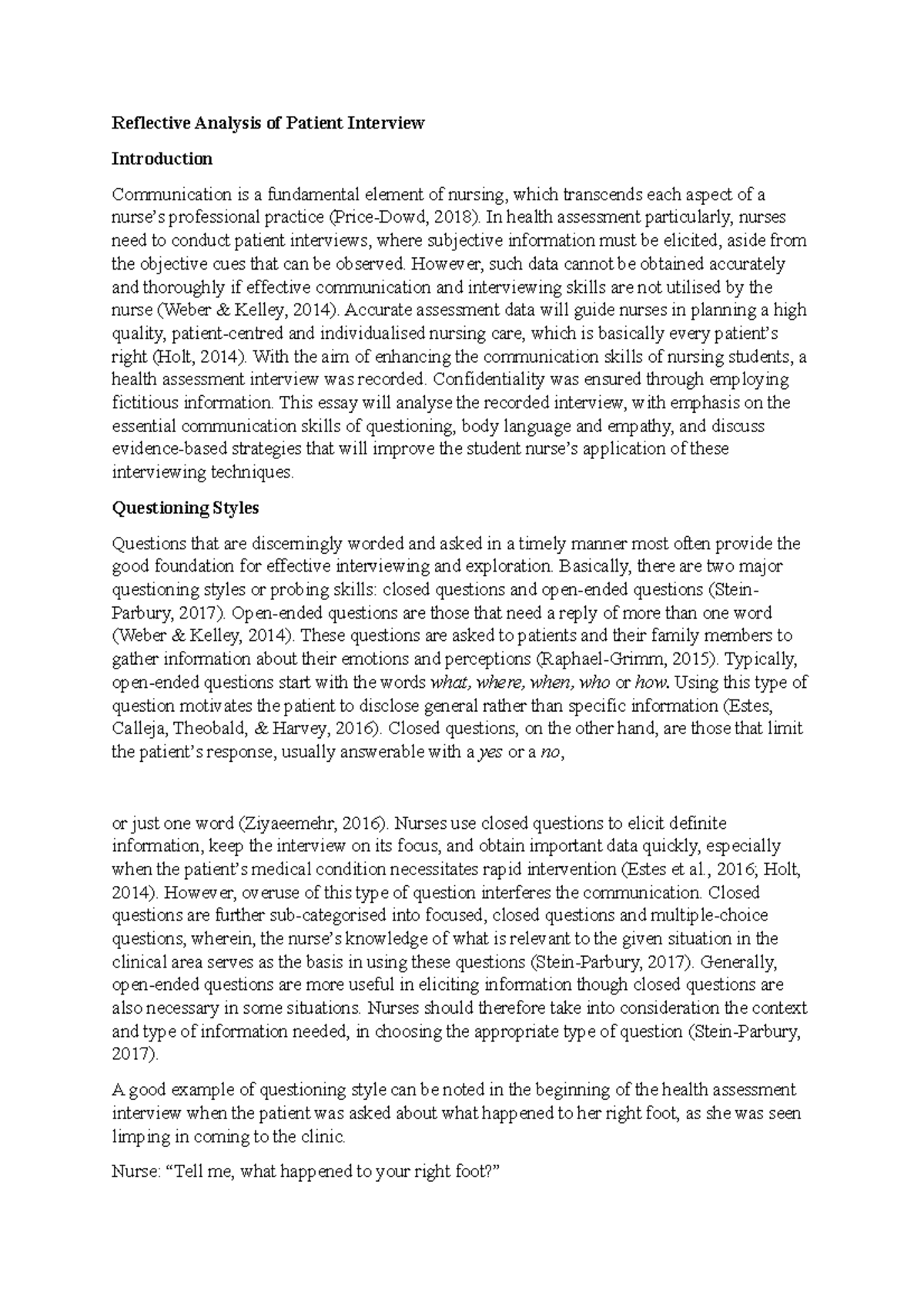 Reflective Analysis of Patient Interview Communication Skills - Studocu