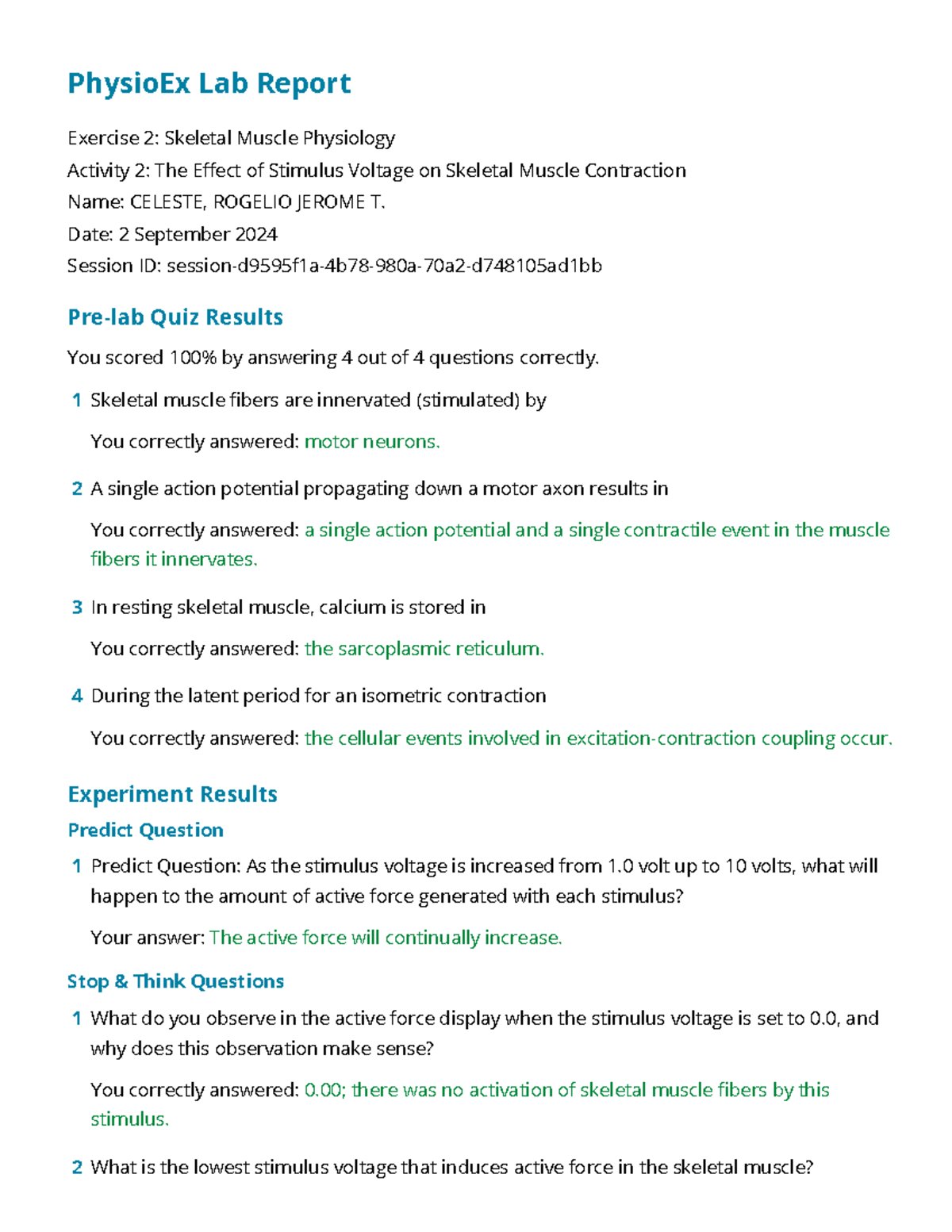 Physio Ex Exercise 2 Activity 2 - PhysioEx Lab Report Exercise 2 ...