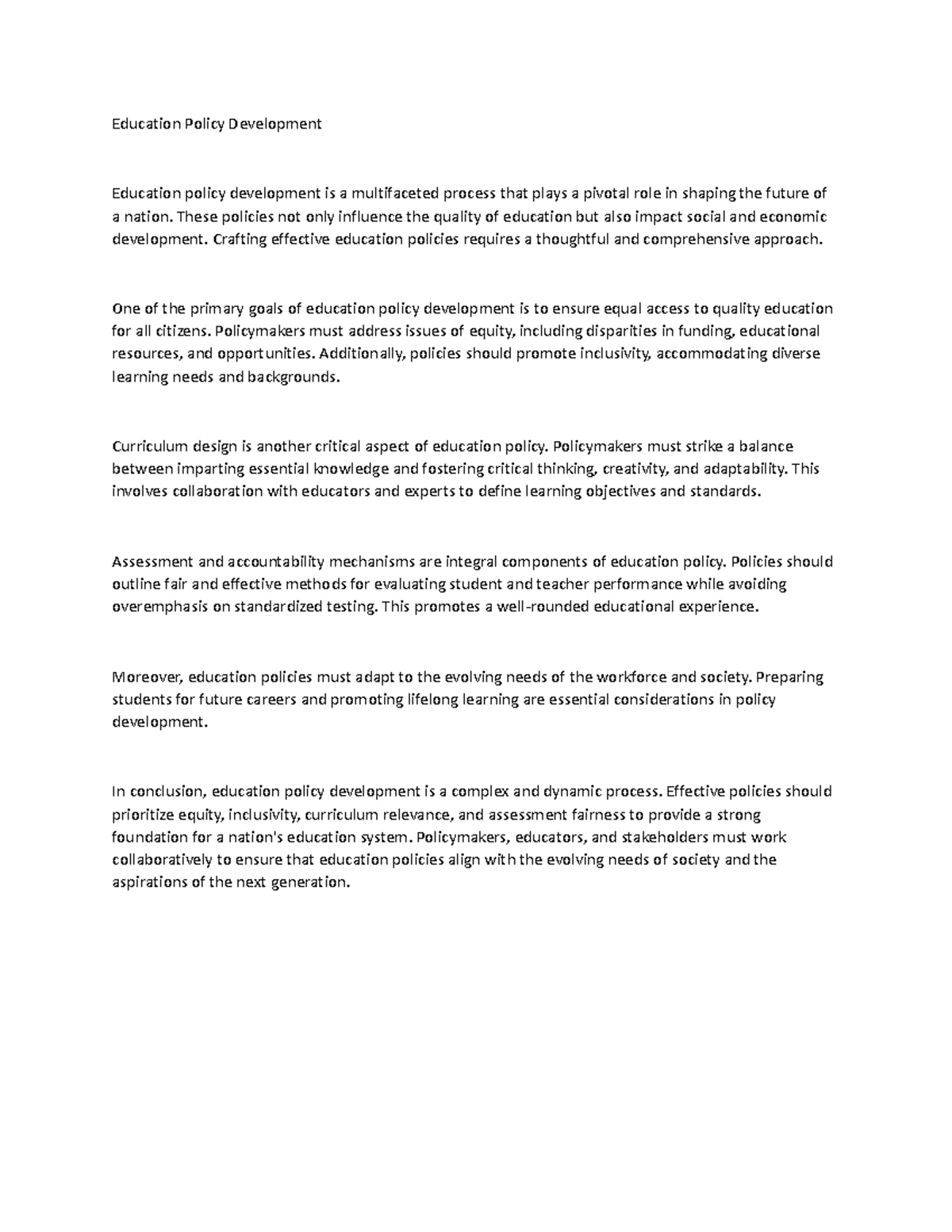 Education Policy Development - Education Policy Development Education ...