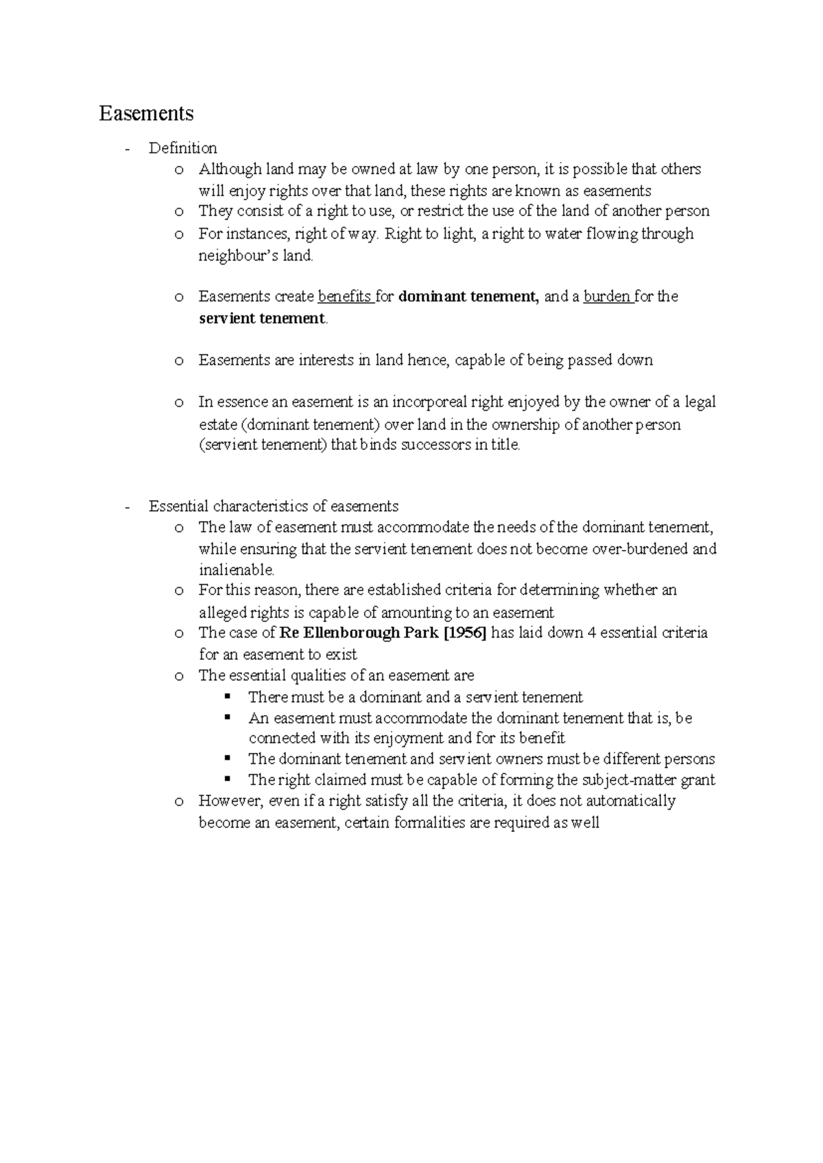 Easement - Easements Definition o Although land may be owned at law by ...