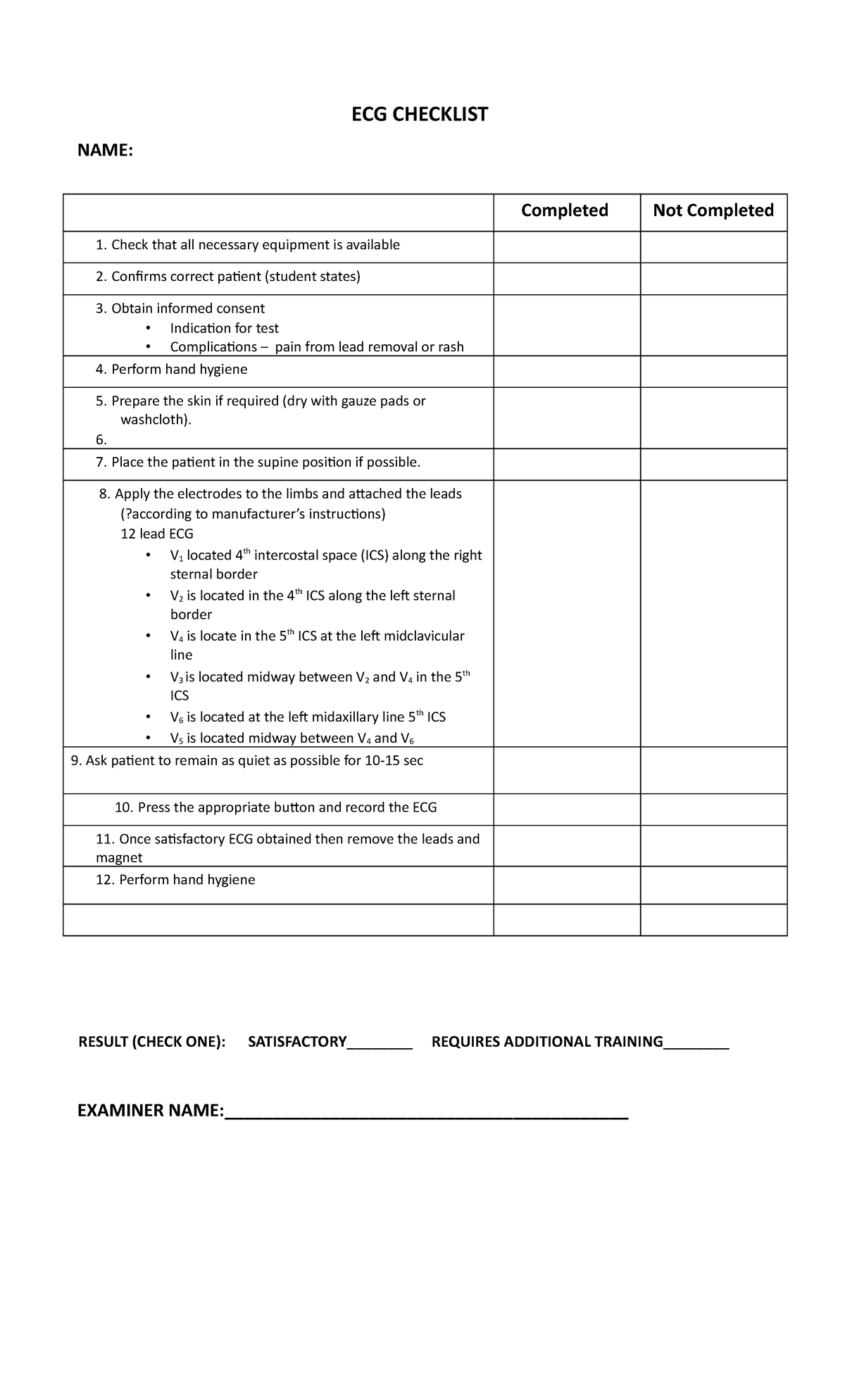 Ecg checklist - ECG CHECKLIST NAME: Completed Not Completed Check that ...