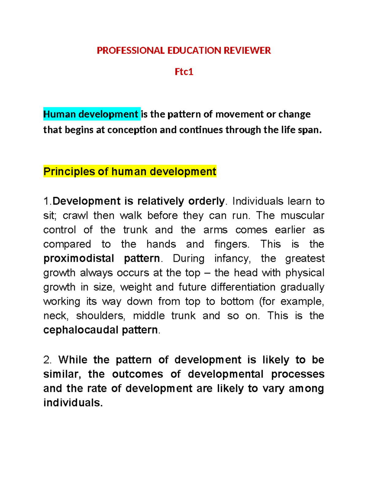 Professional ED-WPS Office - PROFESSIONAL EDUCATION REVIEWER Ftc Human ...