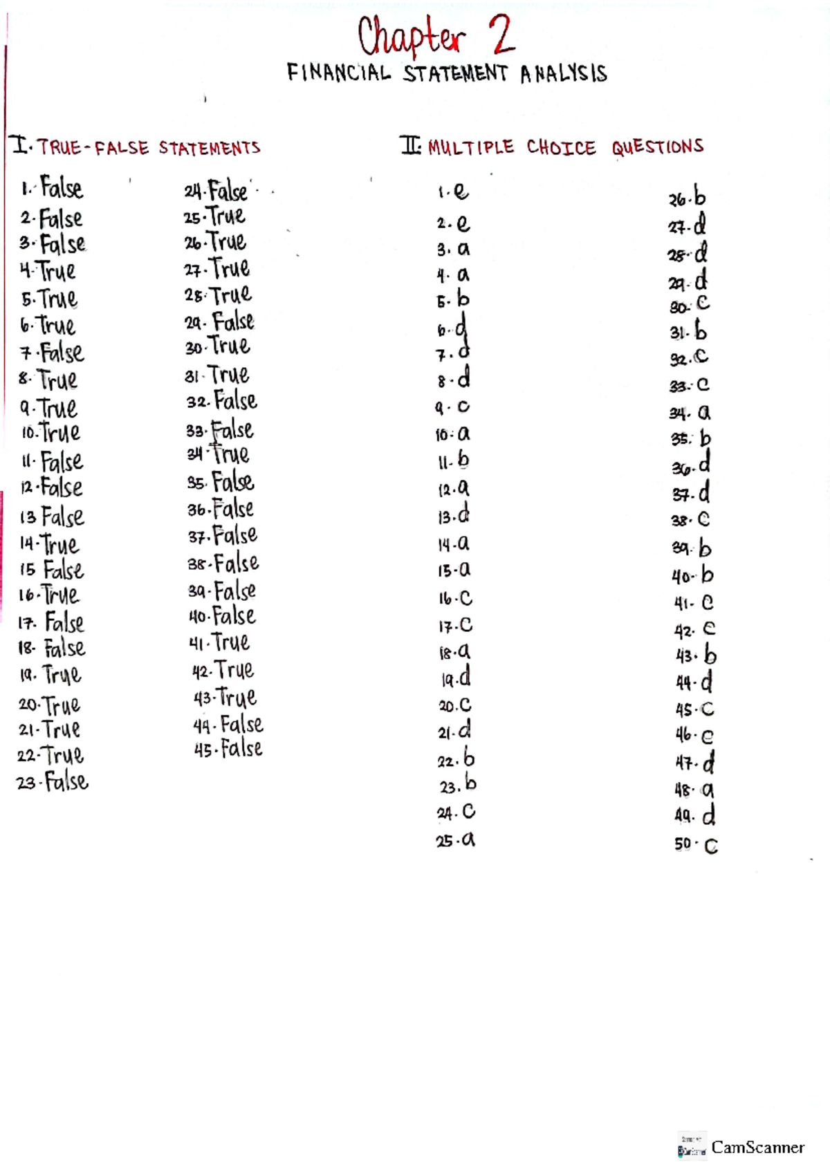 Chapter 2 Answer Key - NONE - Chapter 2 FINANCIAL STATEMENT ANALYSIS I ...