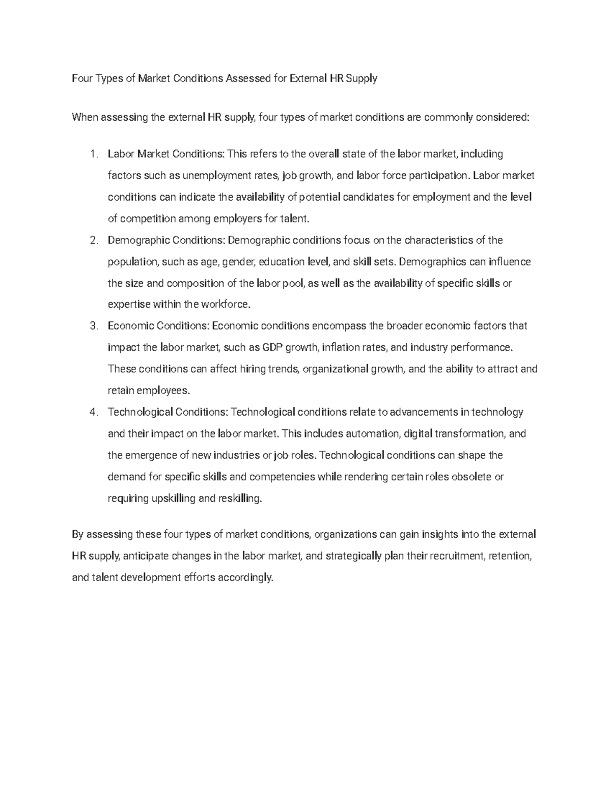 Four Types of Market Conditions Assessed for External HR Supply - Labor ...