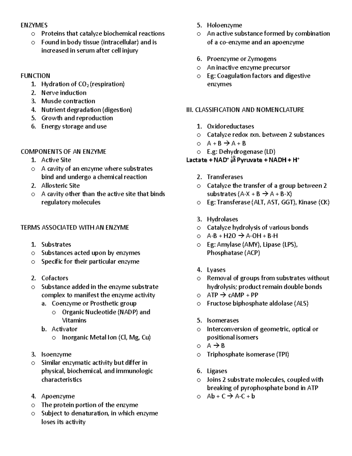 Cc lec enzymes - Additional information - ENZYMES o Proteins that ...