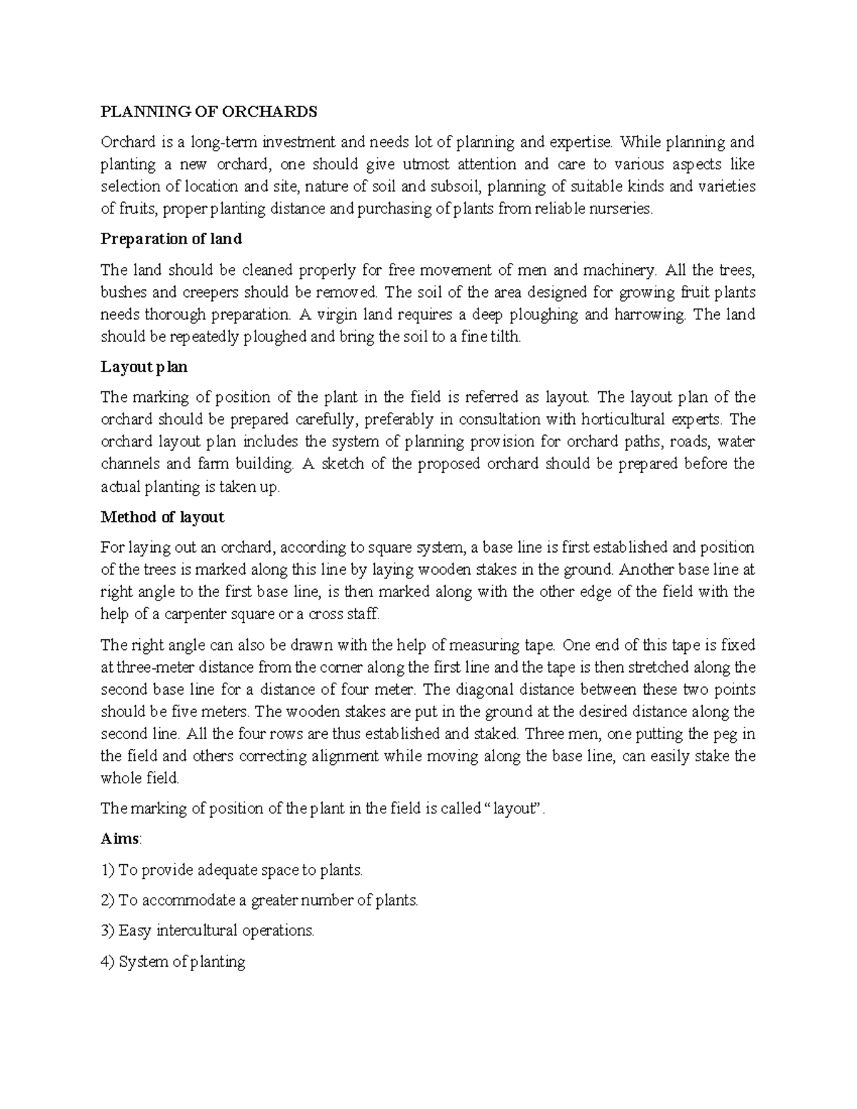 5. Planning OF Orchards - PLANNING OF ORCHARDS Orchard is a long-term investment and needs lot ...