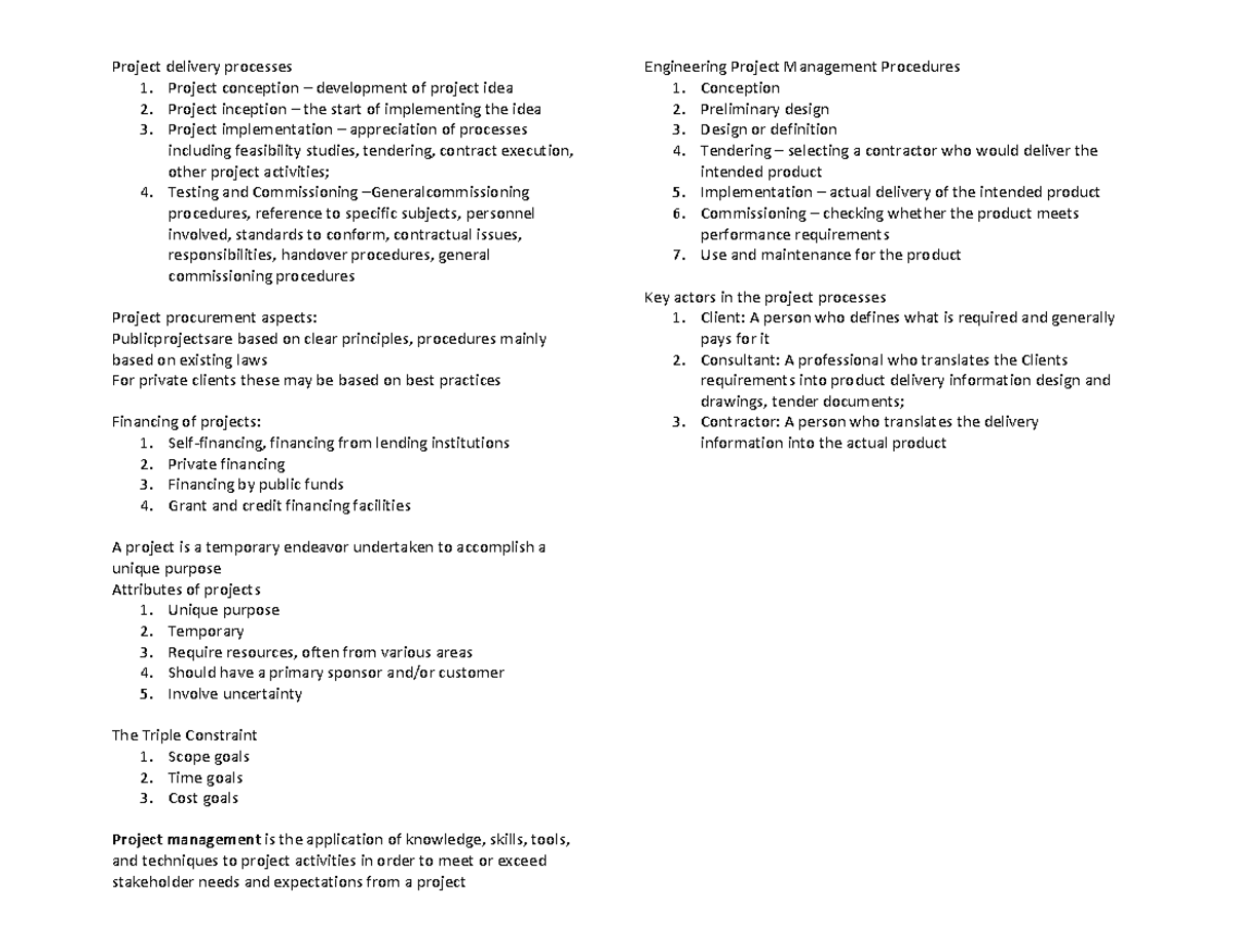 Tests - Ethics - Project delivery processes 1. Project conception ...