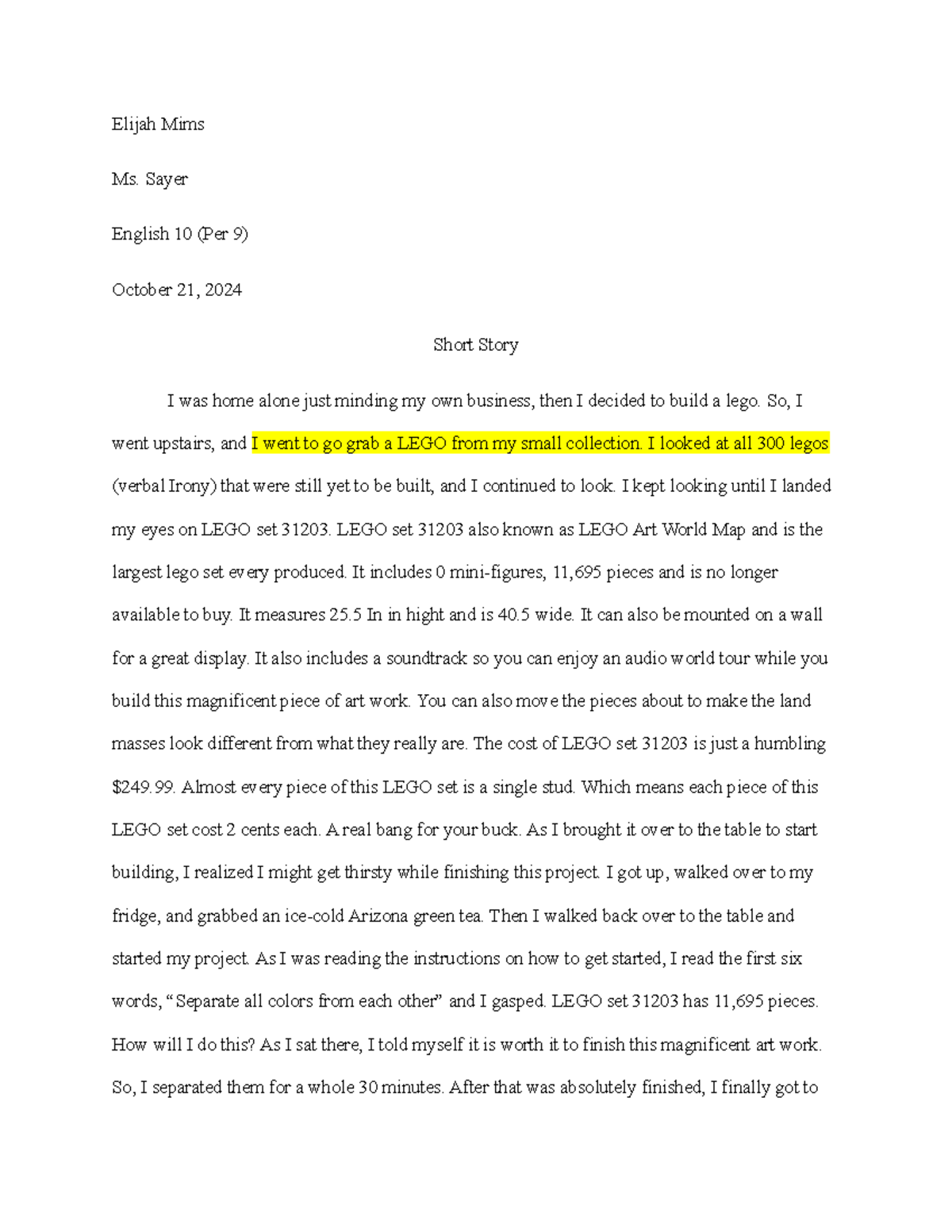 Short - Takes time - Elijah Mims Ms. Sayer English 10 (Per 9) October ...