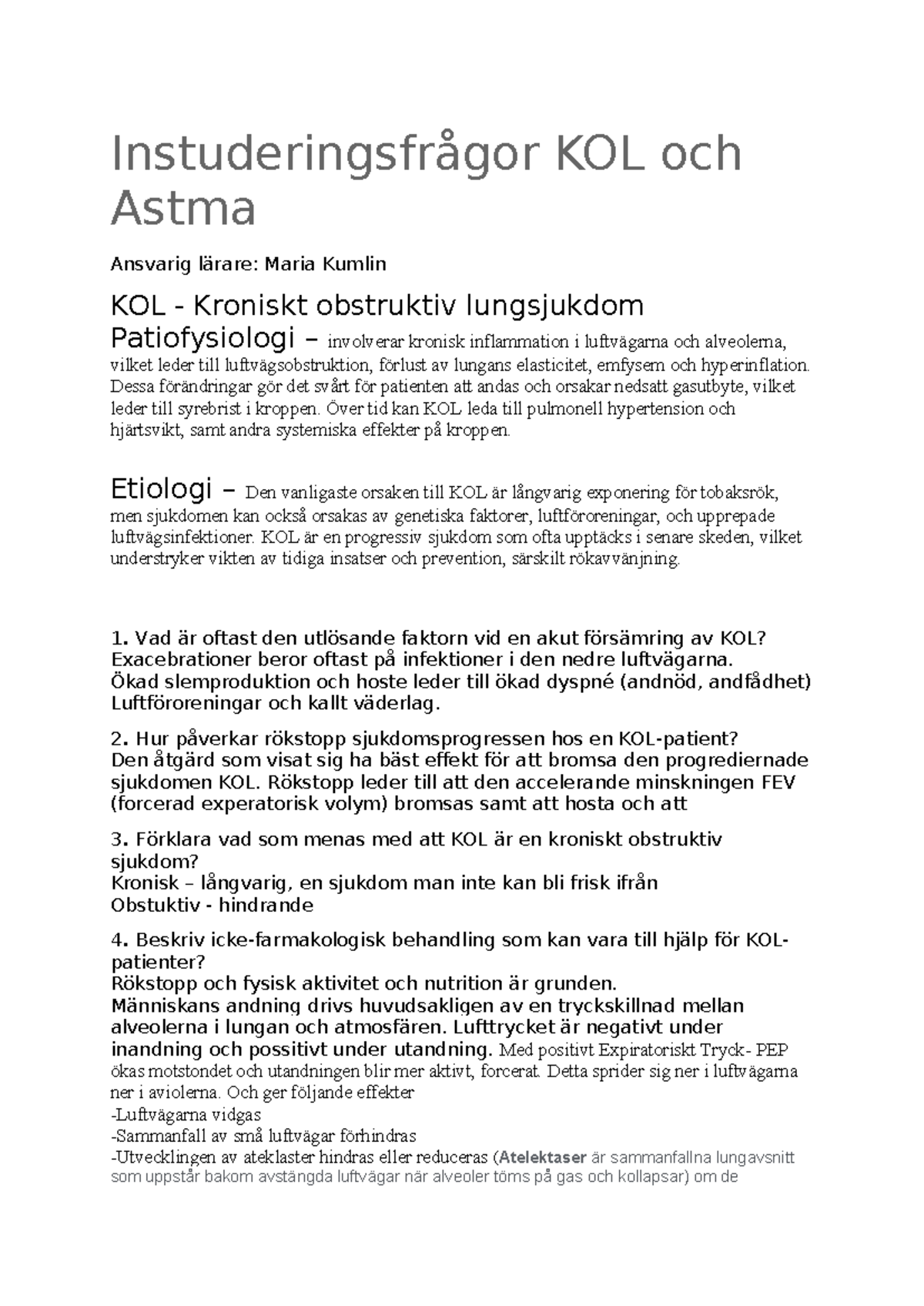Instuderingsfrågor KOL och Astma - Instuderingsfrågor KOL och Astma ...